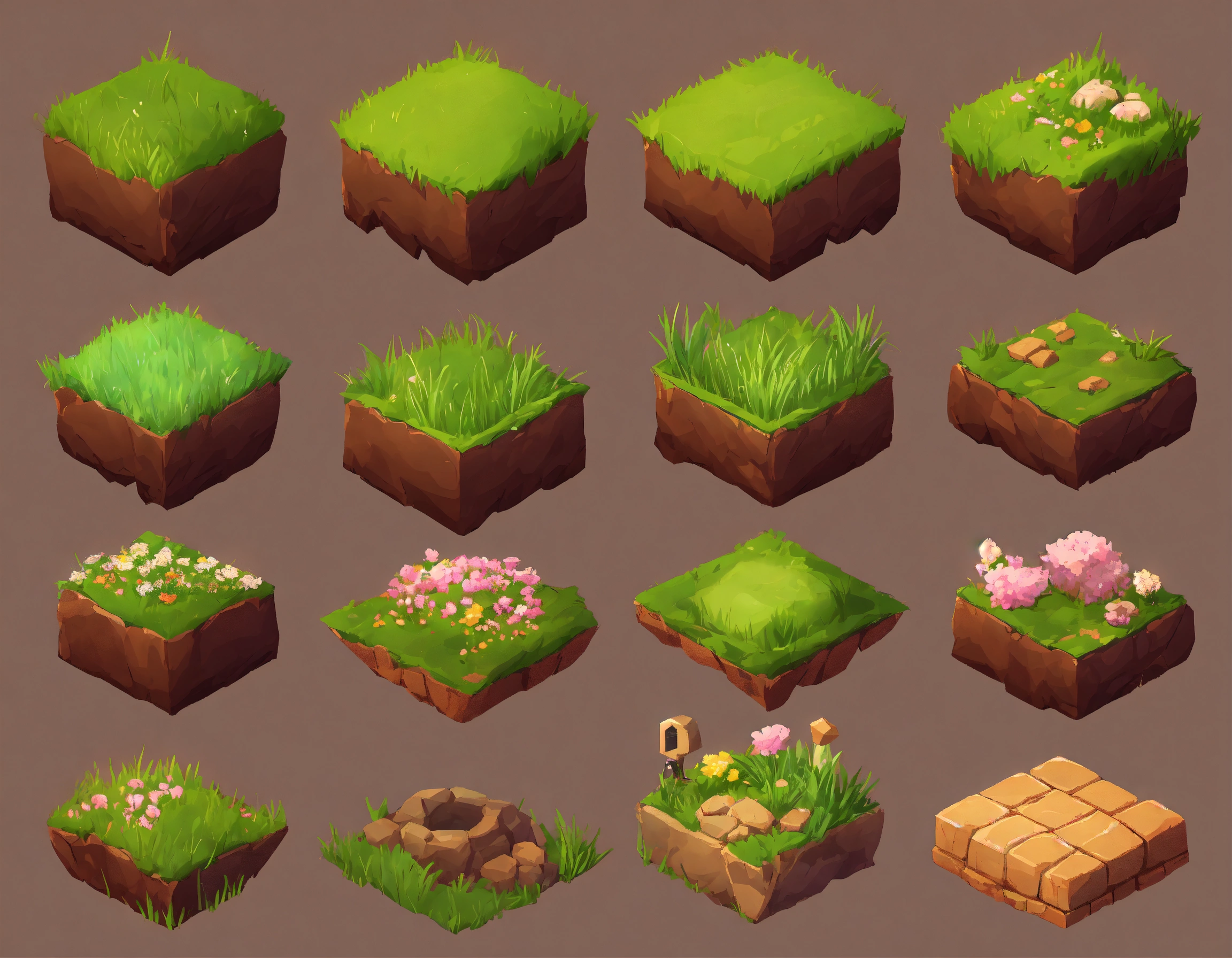 Lexica - Pack of cubic terrain pieces for a game environment. Cartoon ...