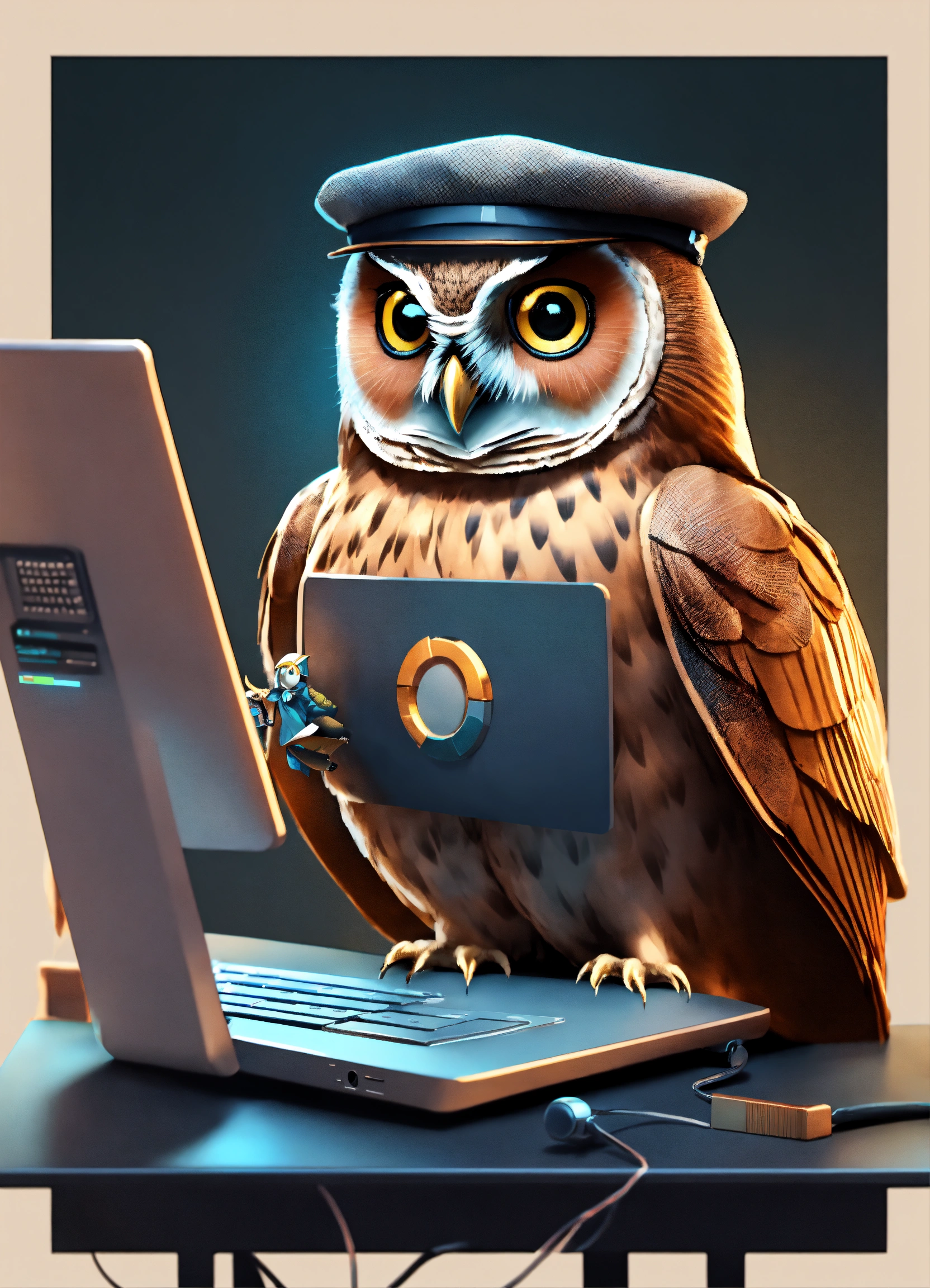 Lexica - An anthropomorphic owl in a dynamic action working on his ...