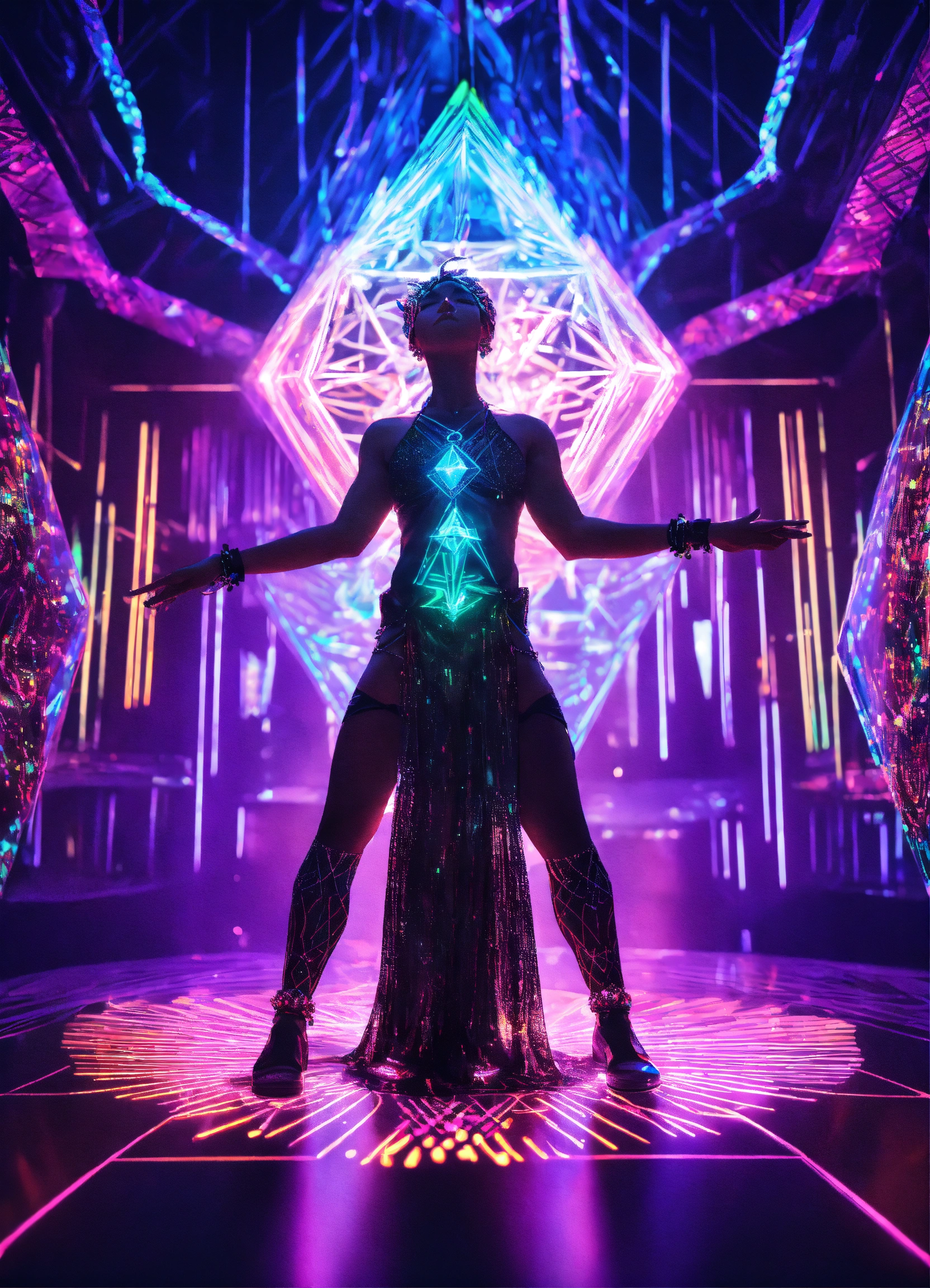 Lexica - Digital Shaman Dancer dancing in diamond and shimmer black ...