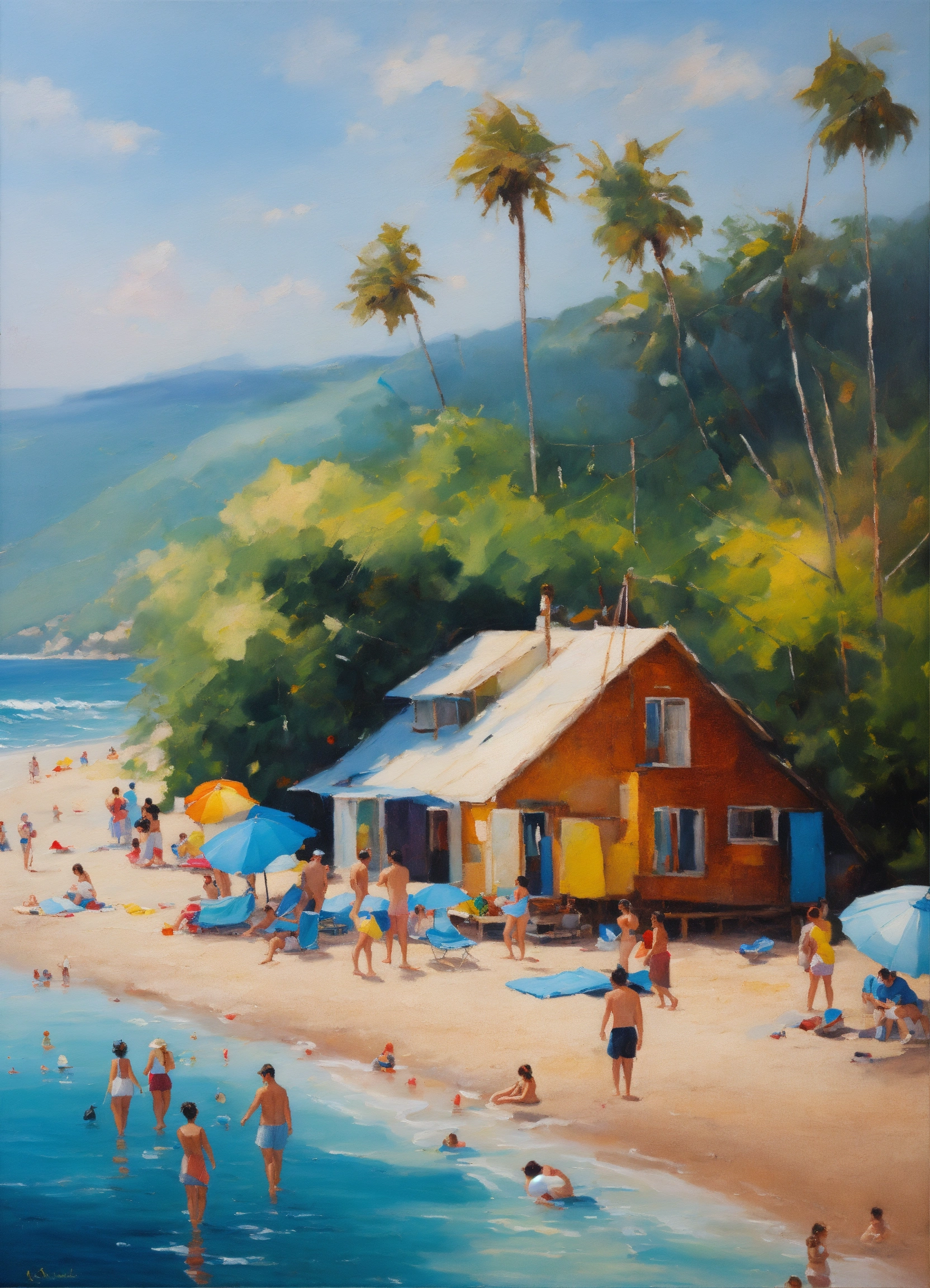 Lexica - People on a beach, there's a house on the beach, summer time ...