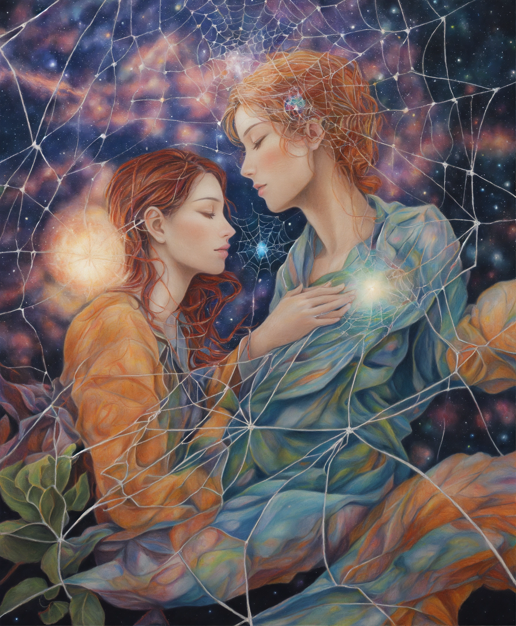 Lexica - Realistic colored pencil drawing of two souls entangled in a ...