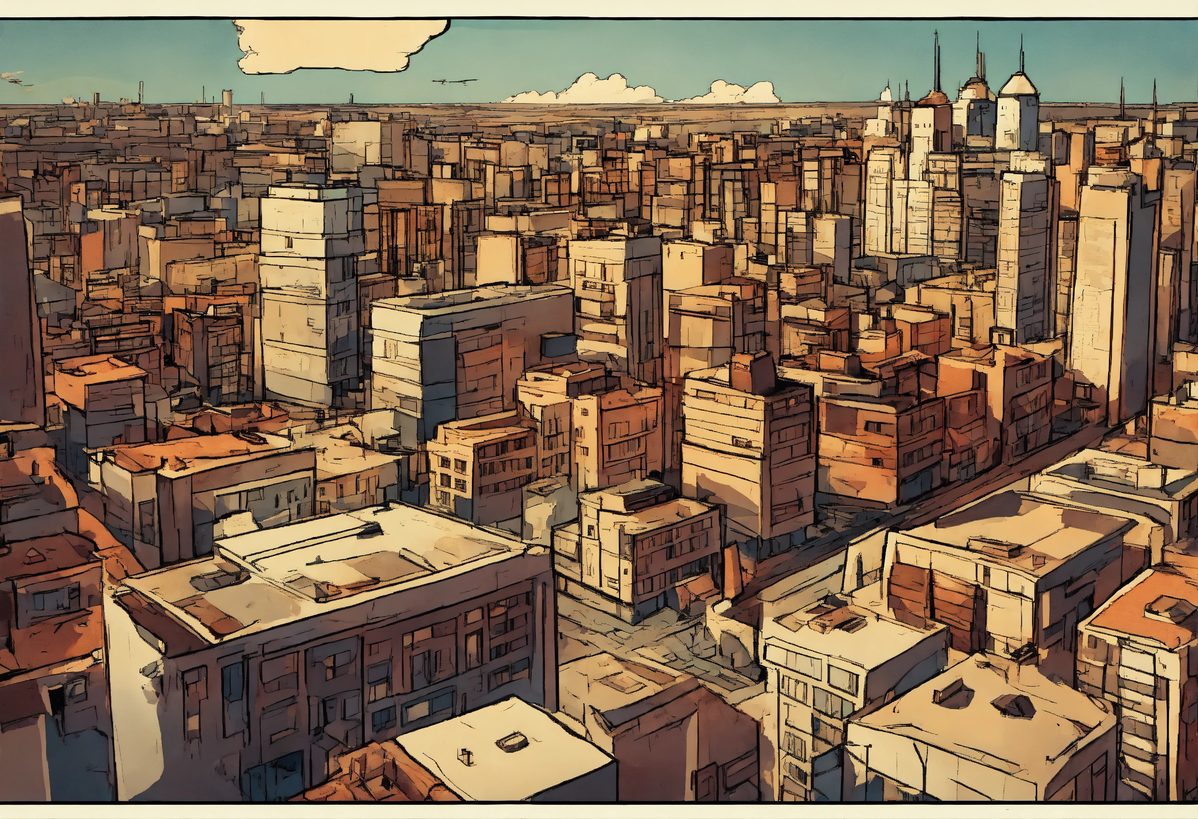 Lexica - A big city from aerial perspective. comic style