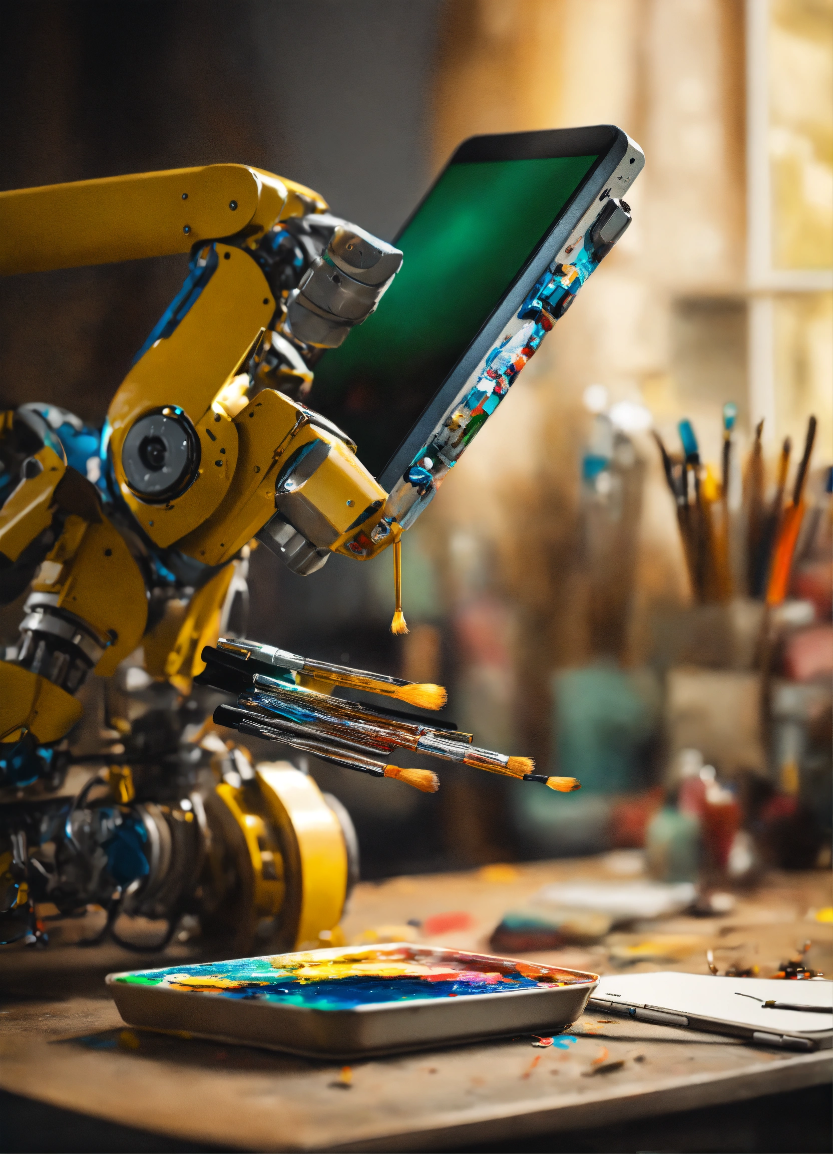 Lexica - Robot arm holding a technological paintbrush editing ...