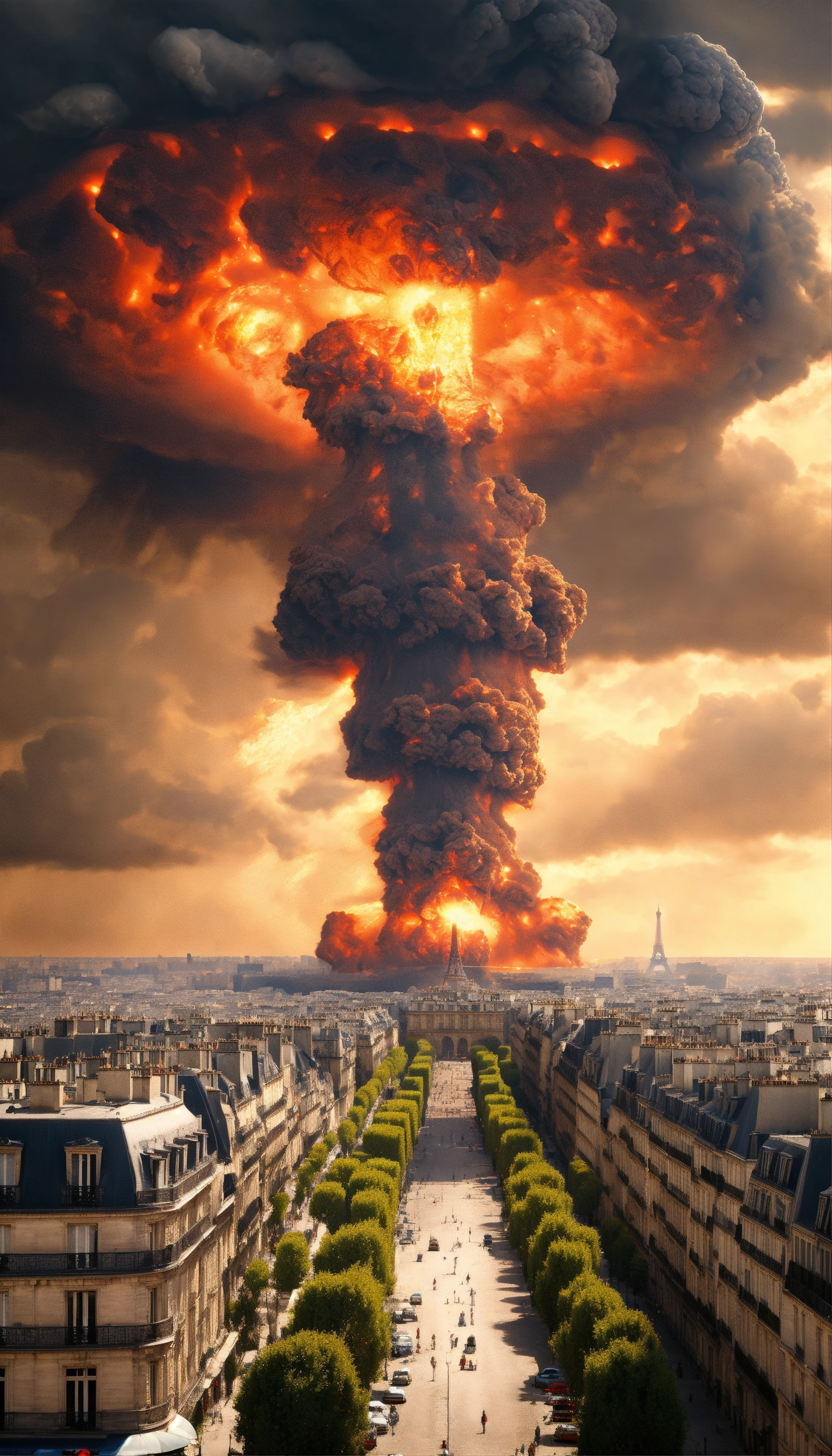Lexica - Photo realist Nuclear explosion over Paris, France, ultra realist,