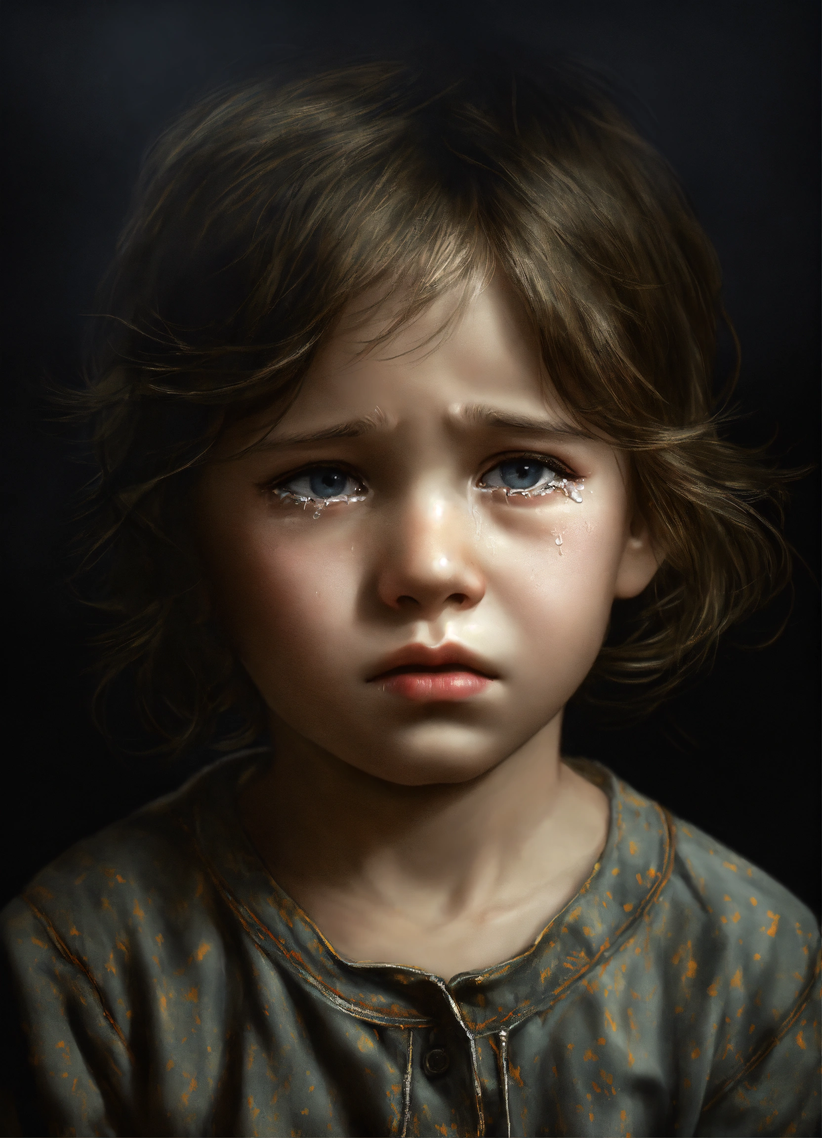 Lexica - Sad crying face child photo realistic blakc background