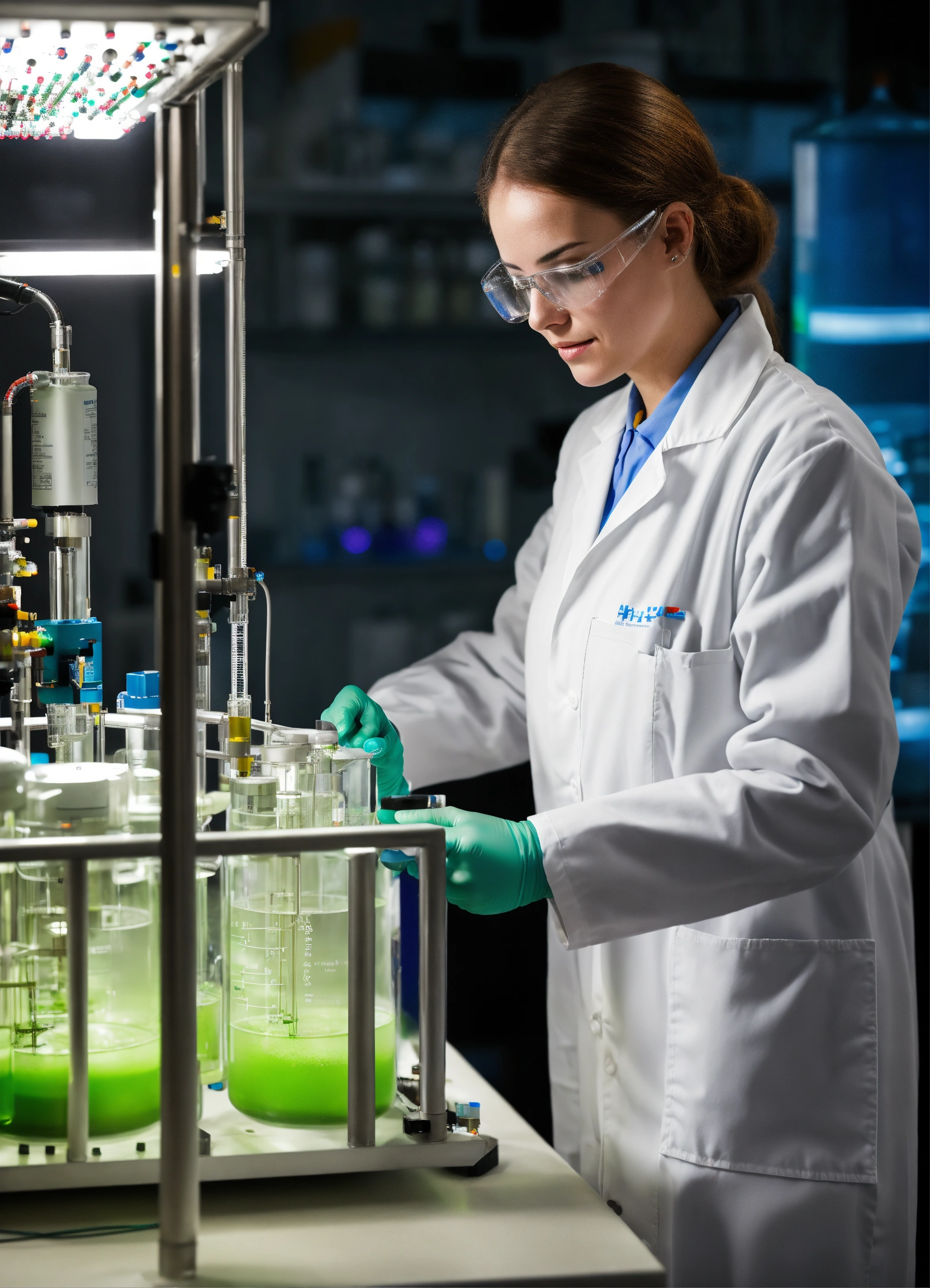 Lexica - Female scientist in a white labcoat working on a stirred-tank ...
