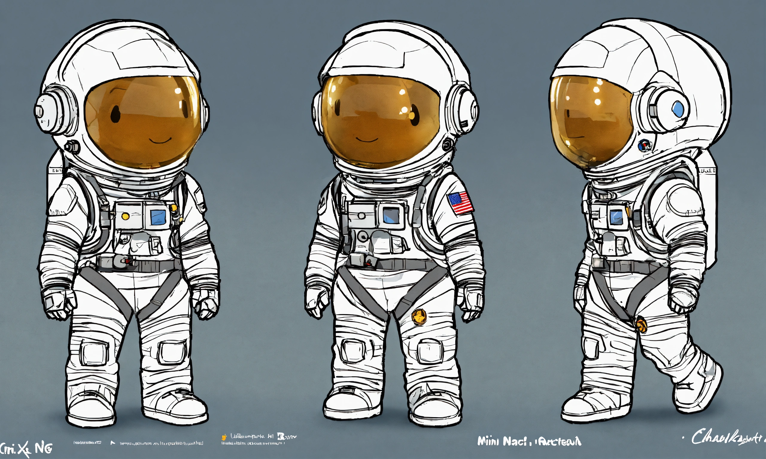 Lexica - Mini astronaut, cute, 2d, character sheet, full body ...