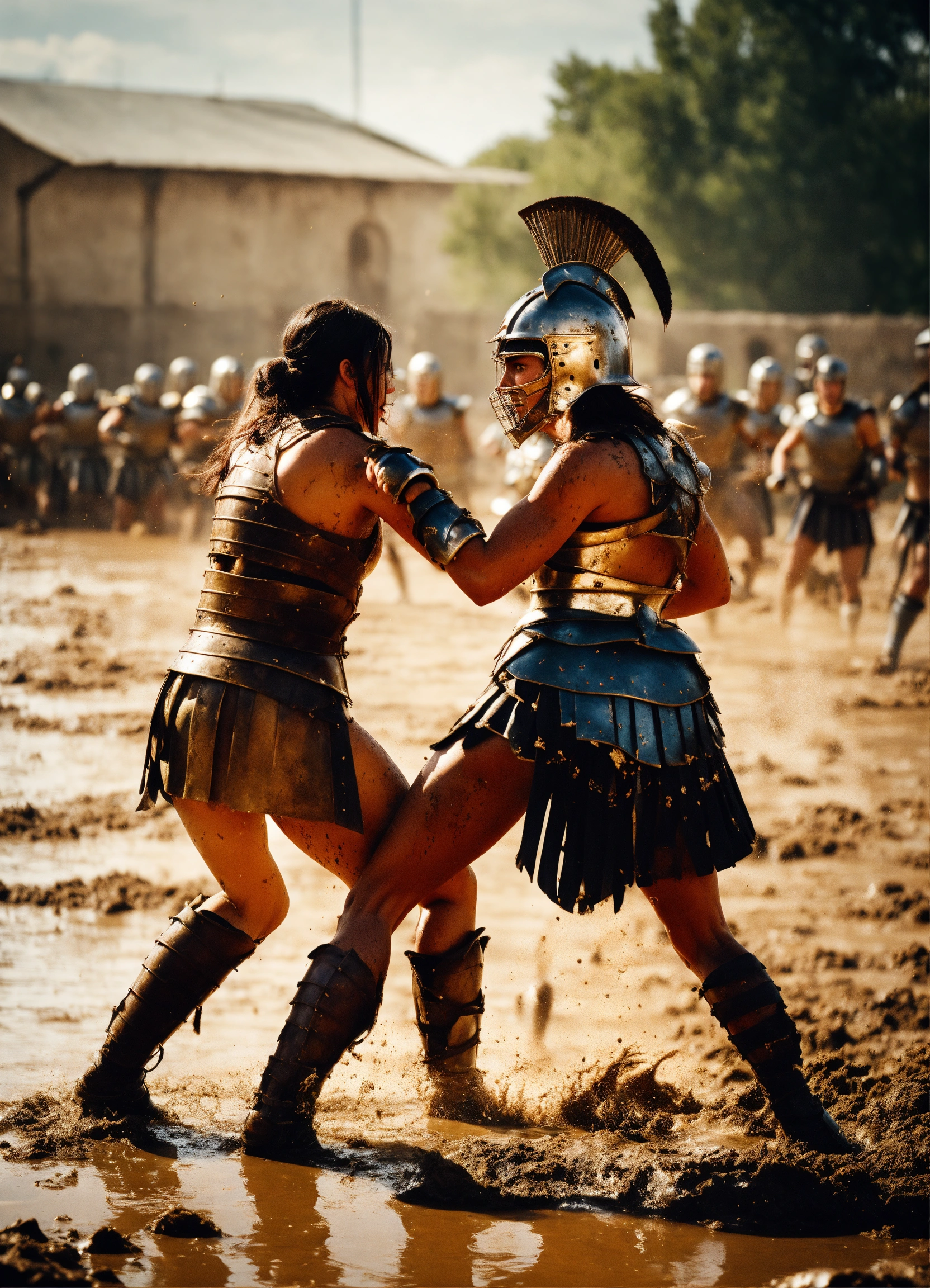 Lexica - Athletic female wearing gladiator armor fighting another Roman ...