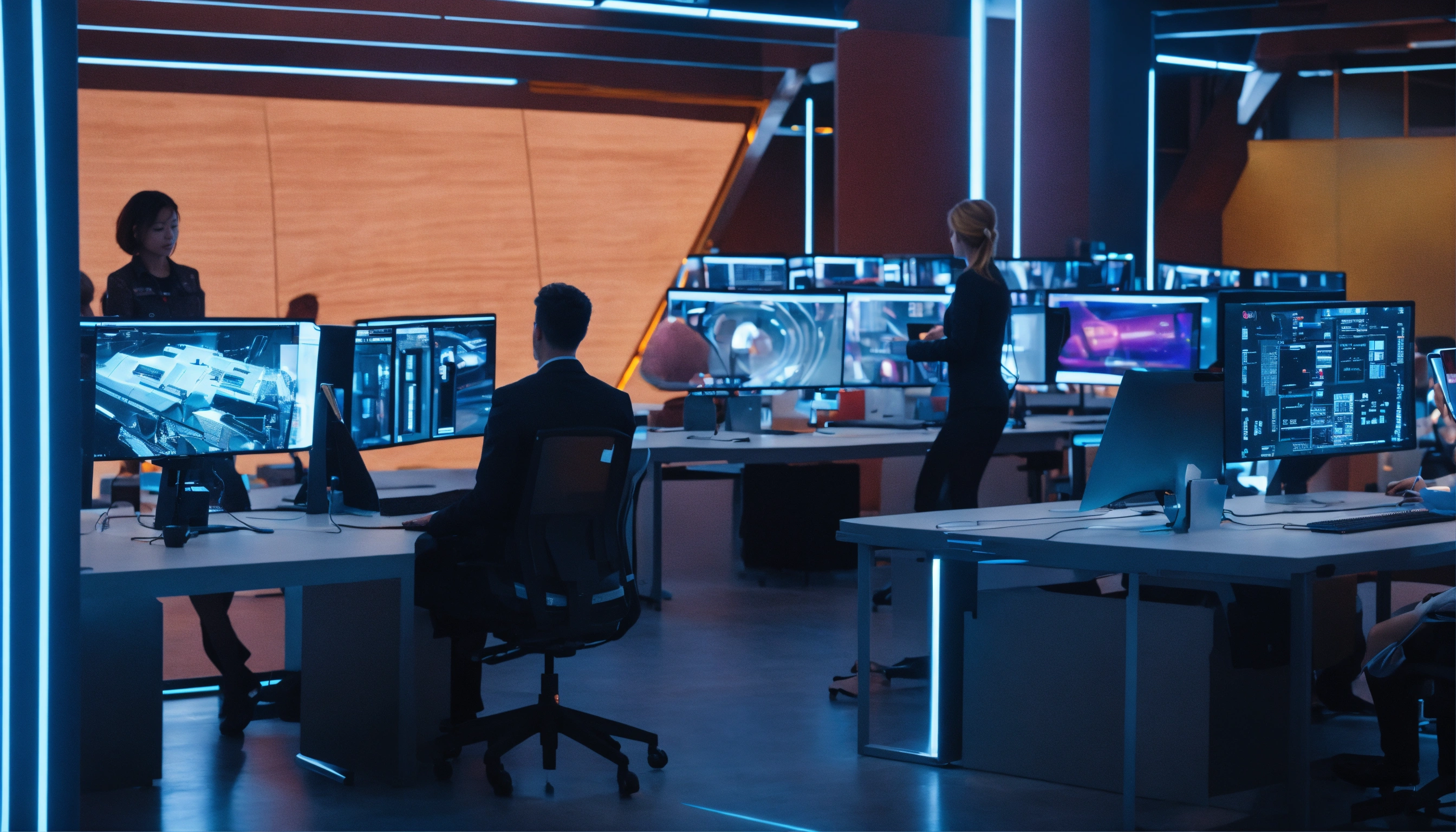 Lexica - Several people are typing on their computers in a high-tech ...