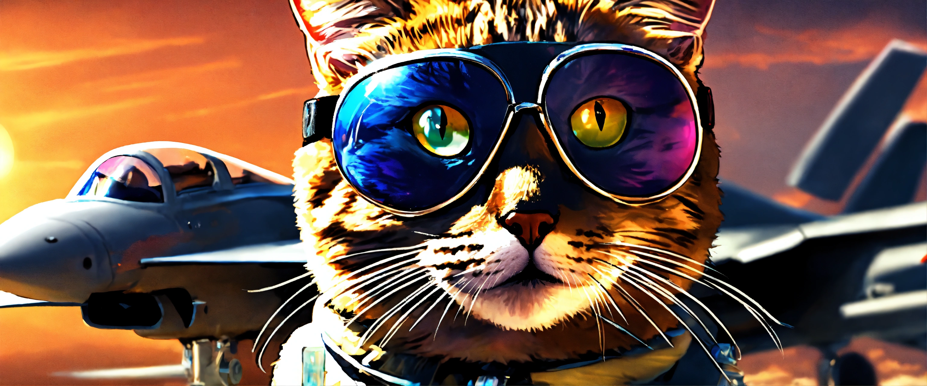 Lexica - A cute cat wearing sun glass and flying a fighter jet