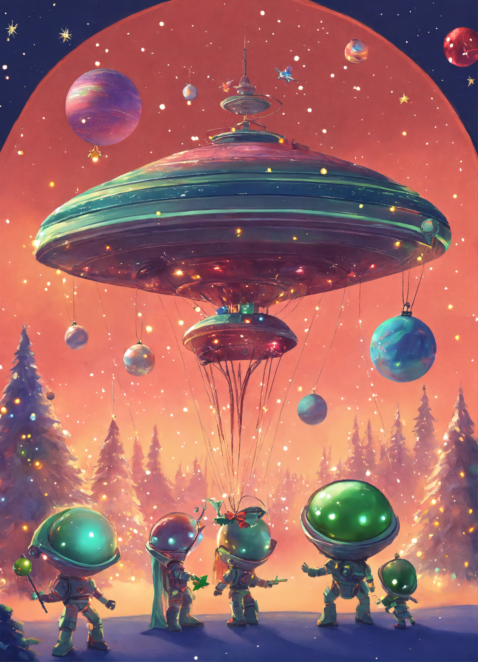 Lexica - Aliens celebrating Christmas, other planet, spaceship with a ...