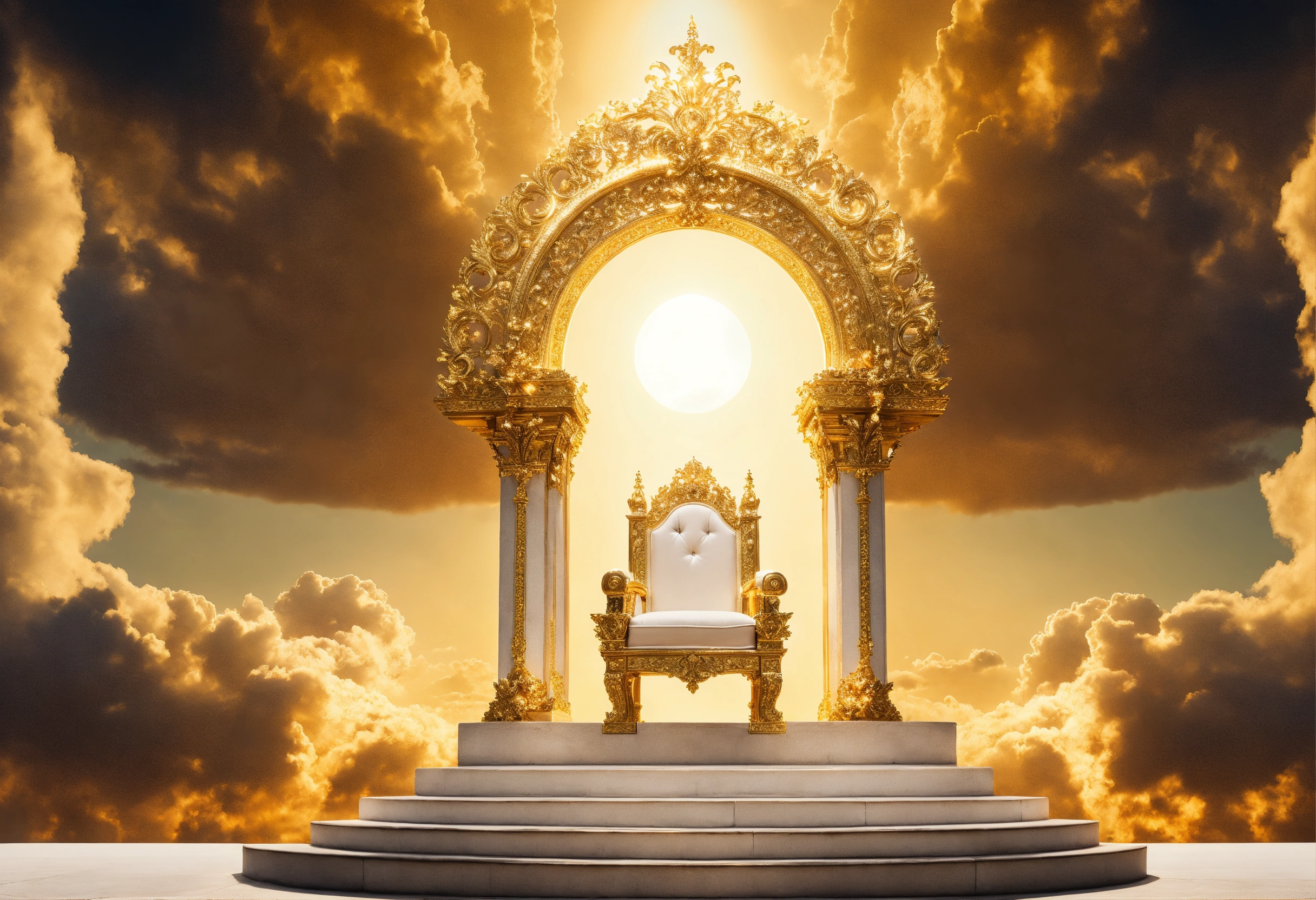 Lexica - White and gold throne in the sky. light clasps coming out of ...