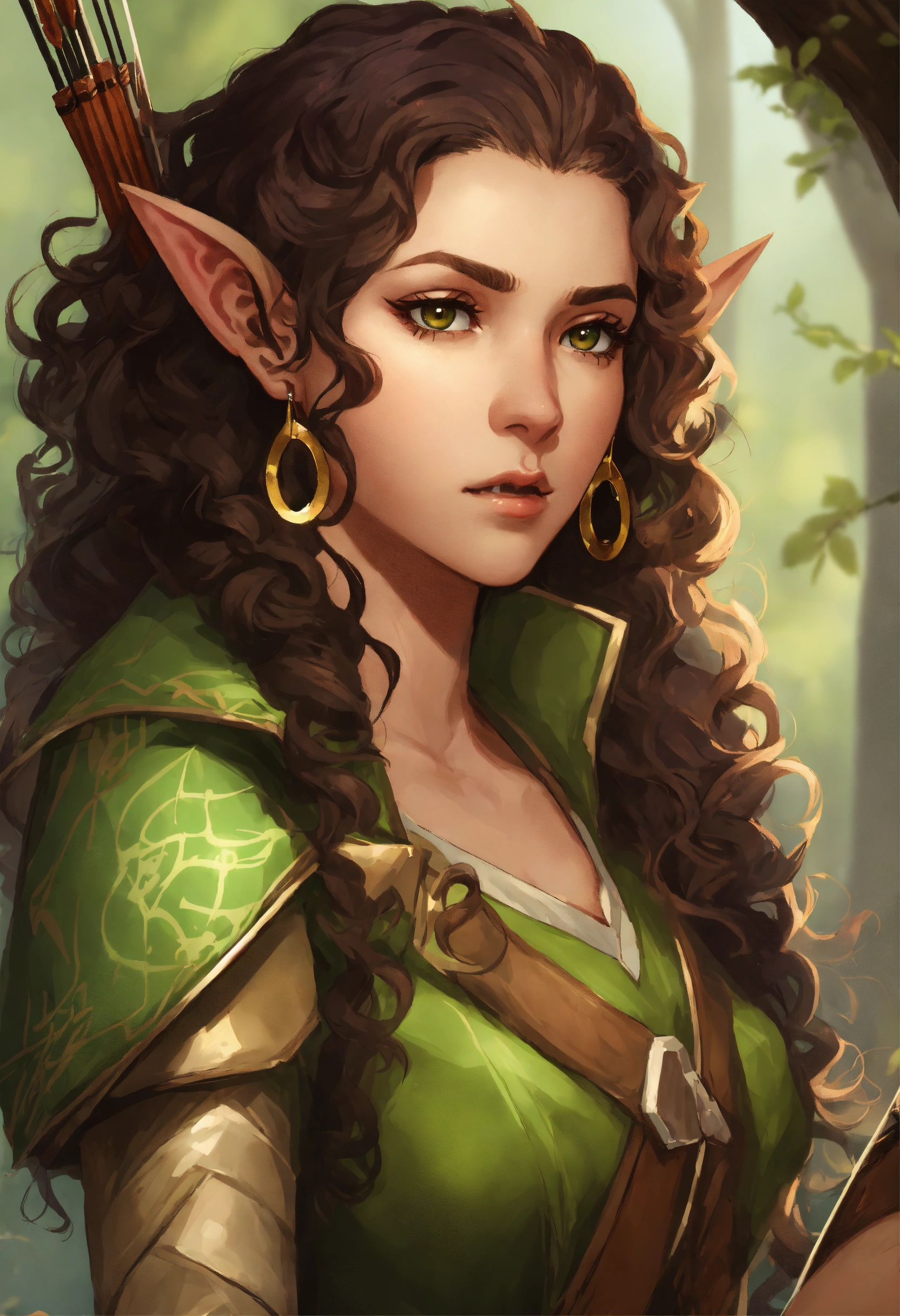 Lexica - Character art of a 24-year-old female wood elf, curly hair ...