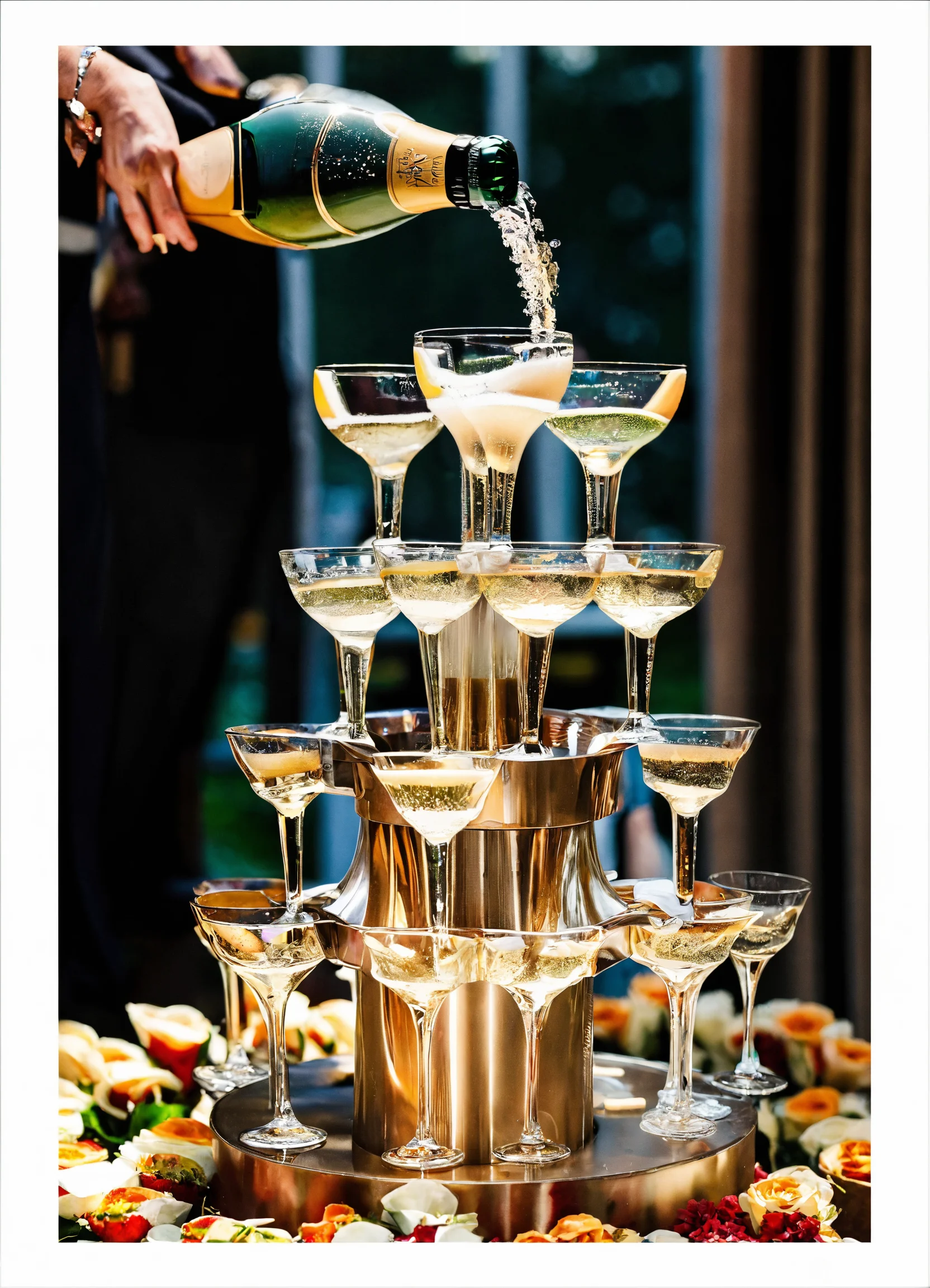 Lexica - A champagne fountain at a wedding several glasses of champagne ...