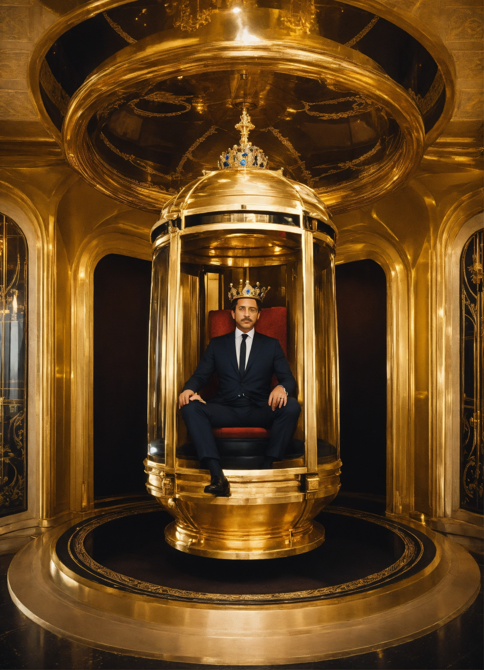 Lexica - Crown King with entourange men in black sitting inside Flying ...