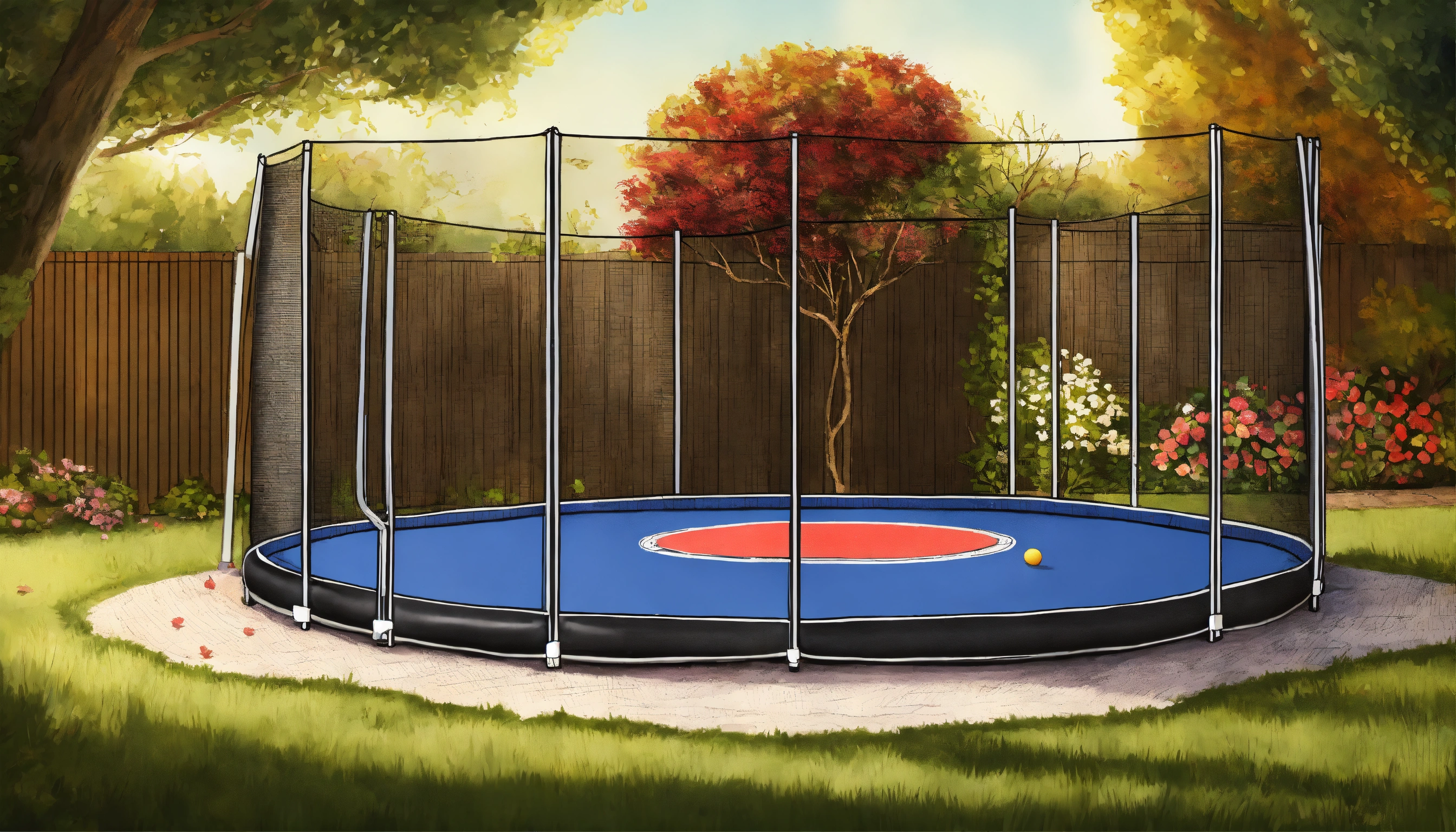 Lexica - Backyard trampoline beautiful illustration, intricate details