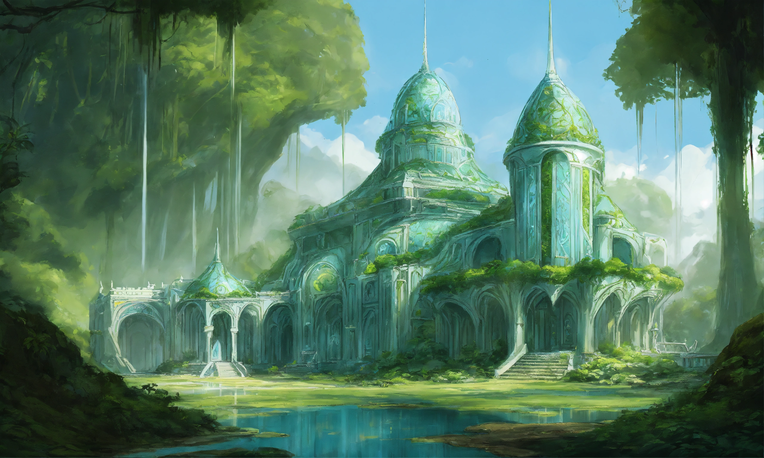 Lexica - Drawing of an elegant light blue and green and white high elf ...