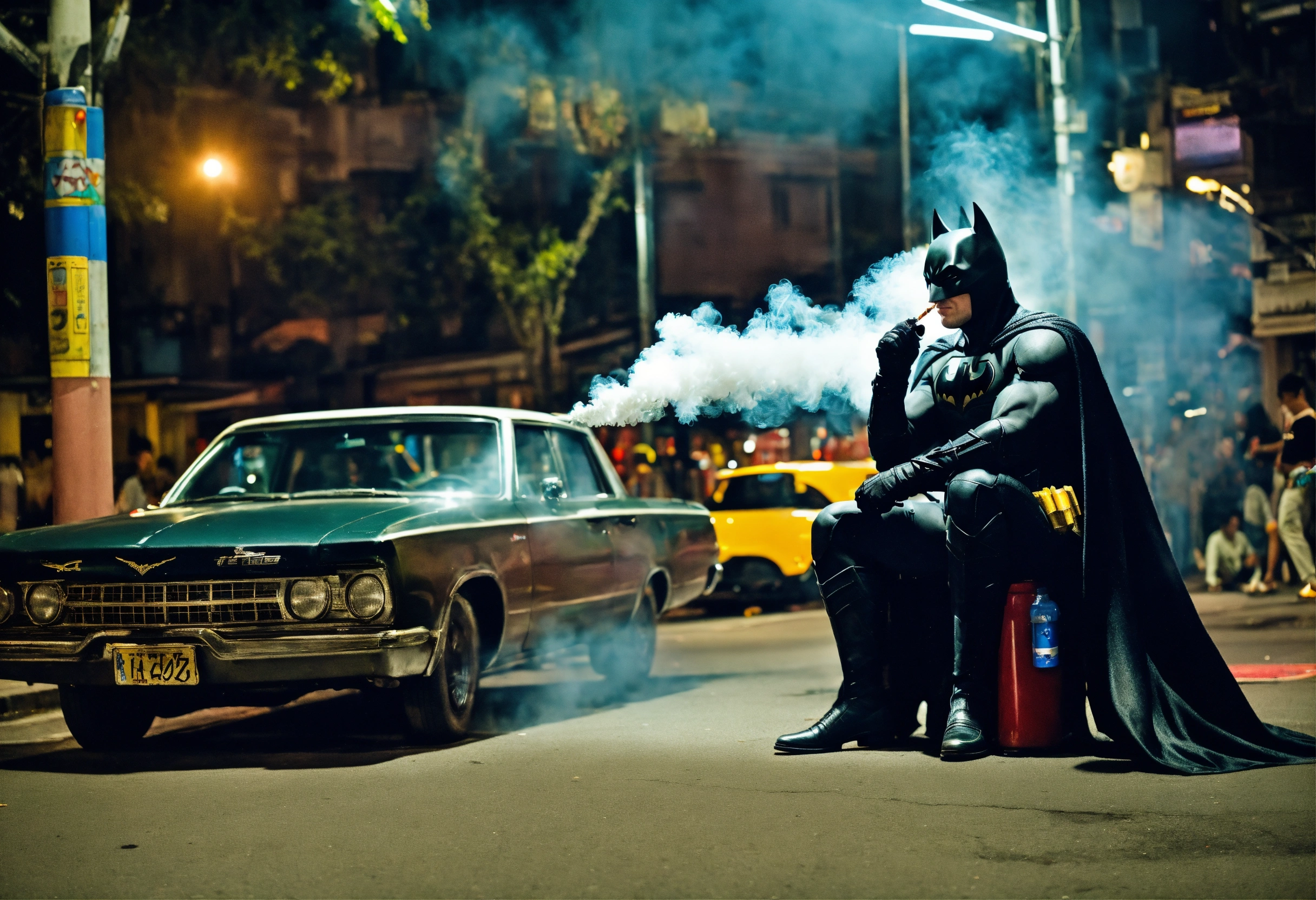 Lexica - Batman smoking on manila street