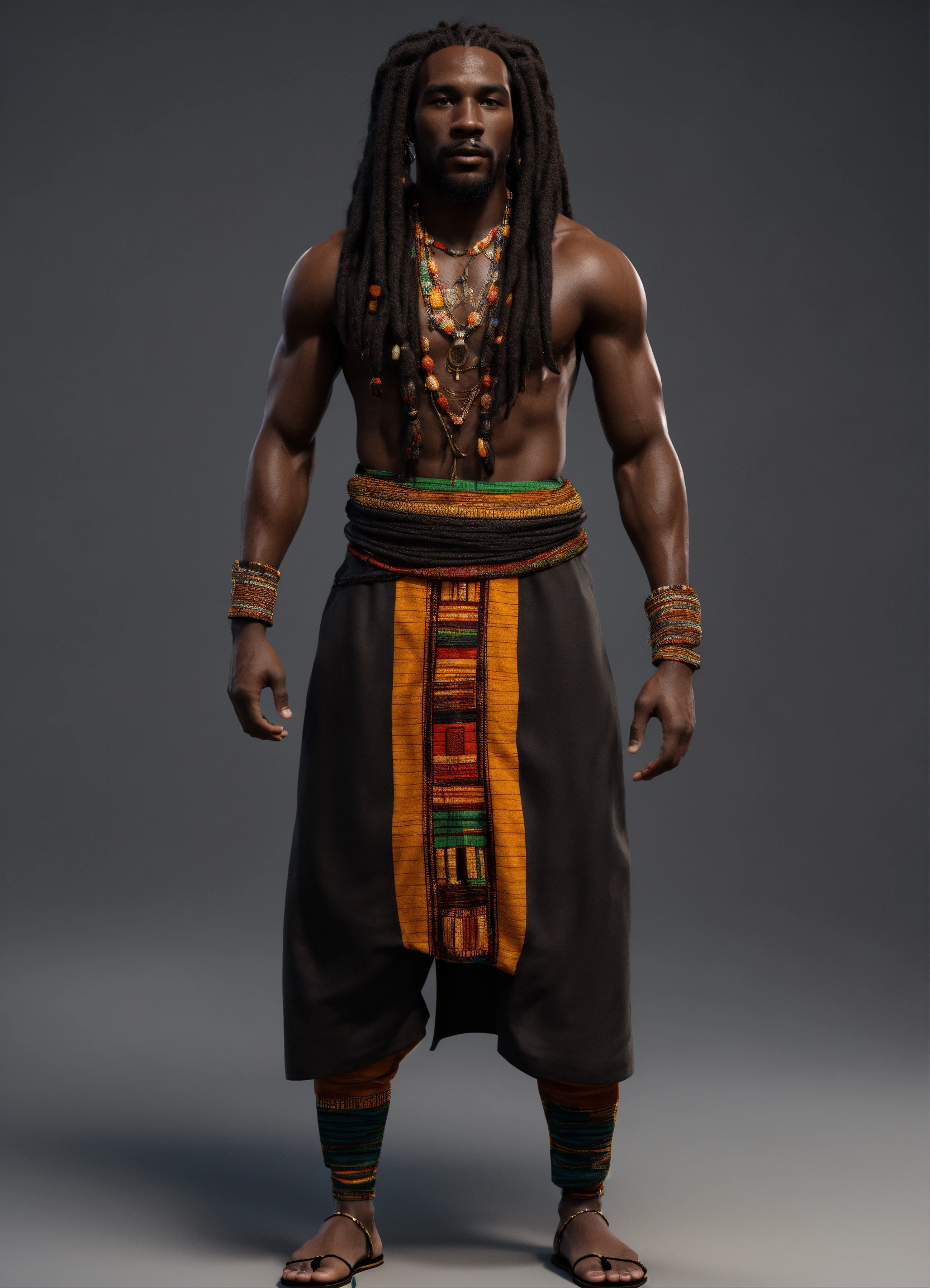 Lexica - 3d render of a Black man with long flowing dreadlocks, 6'5 ...