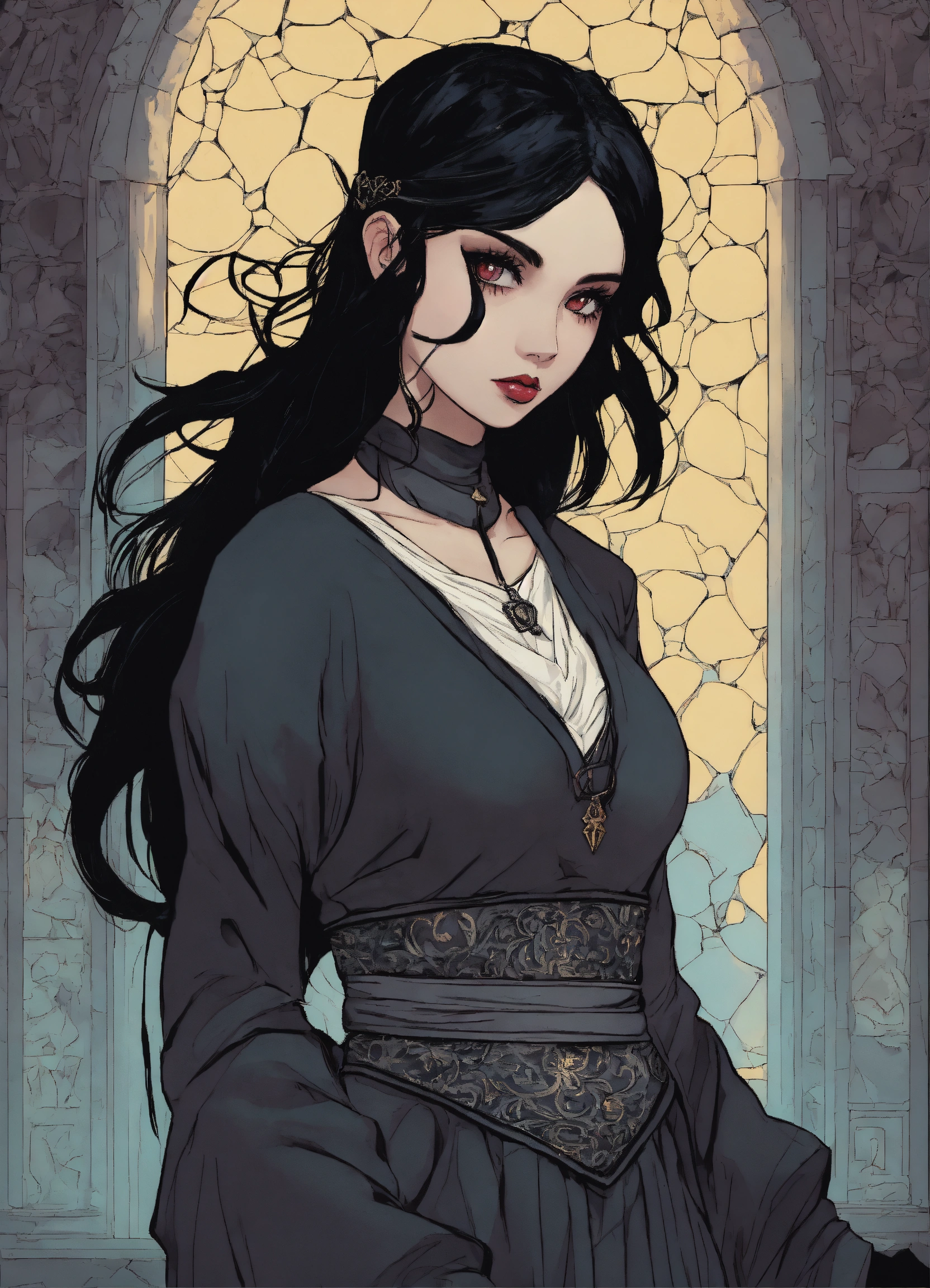 Lexica - Medieval goth young ghost girl with black hair . comic