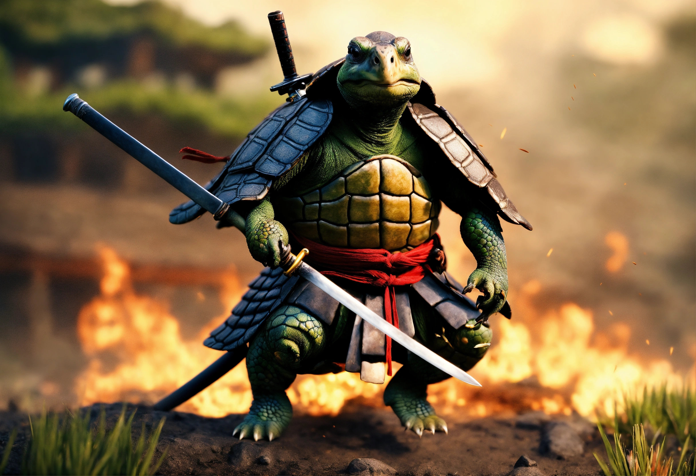 Lexica - Turtle Samurai. Battlefield. Hyper realistic.