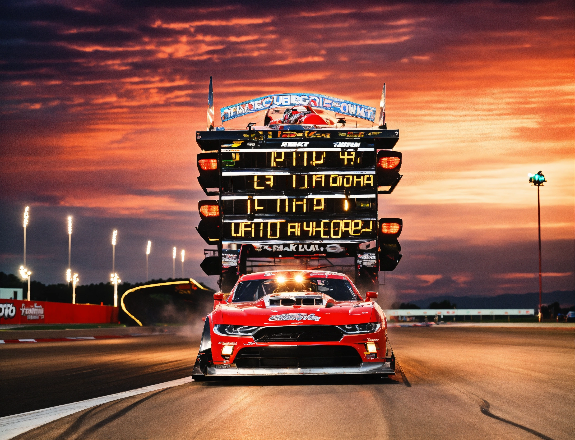 Lexica - Drag race car, dragstrip with start lights, race tower in the ...