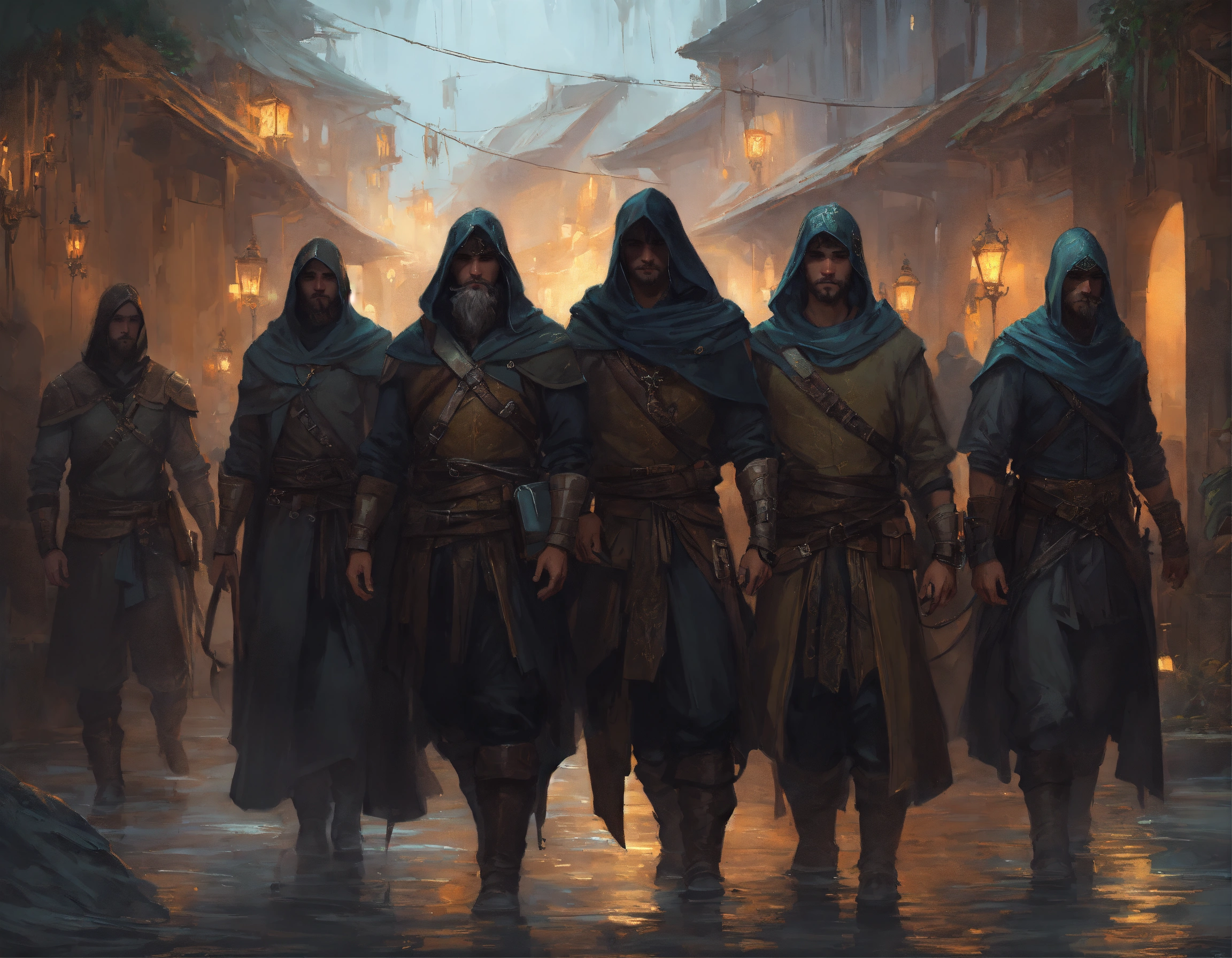 Lexica - Fantasy Painting, group of aligned male coscripts in black ...