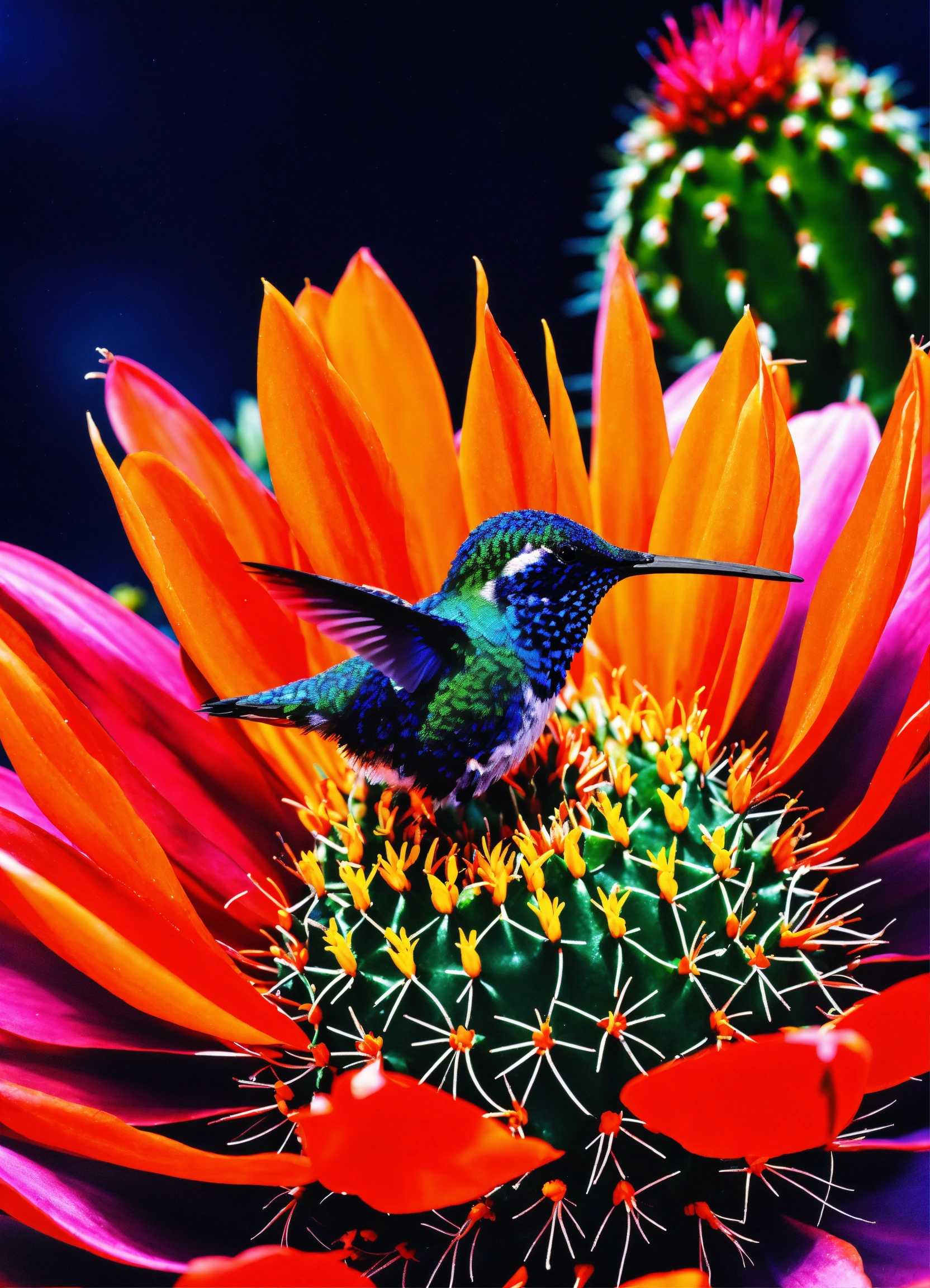 Lexica - Hummingbird cactus flower colorful background arizona desert ...