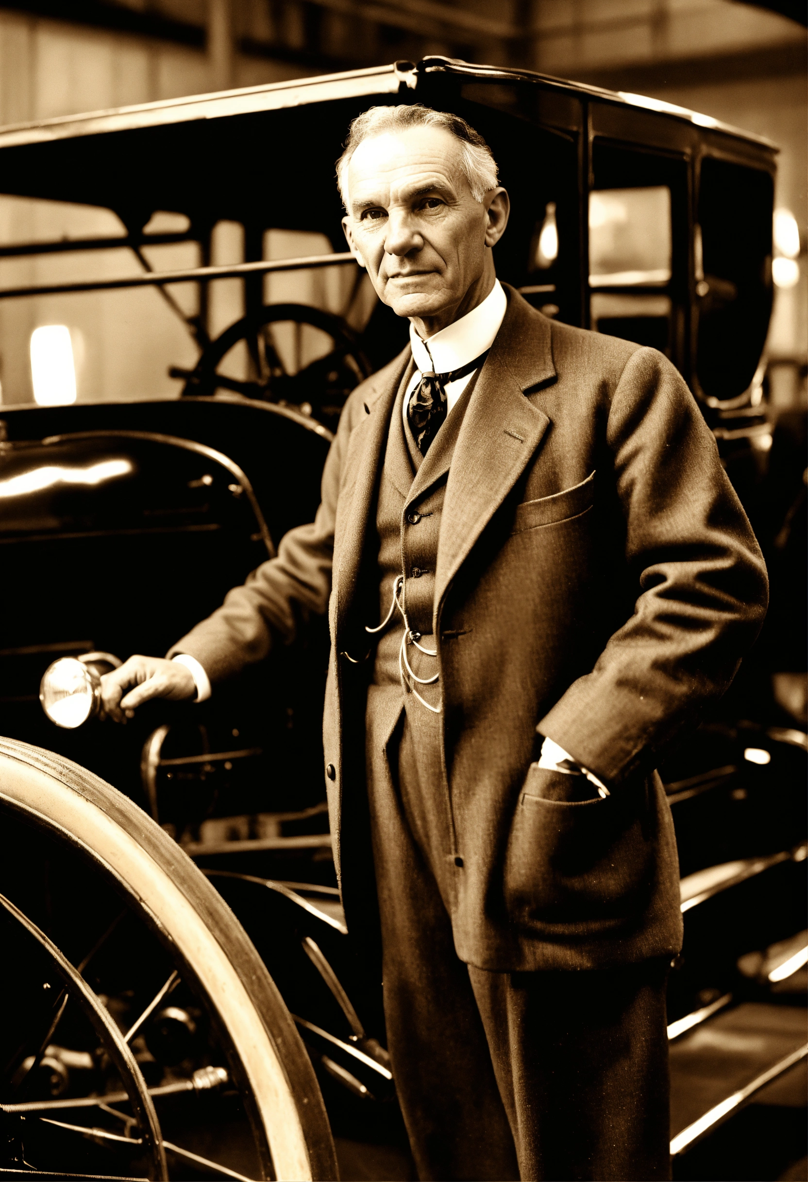 Lexica - Generate a vintage image of Henry Ford standing next to a ...