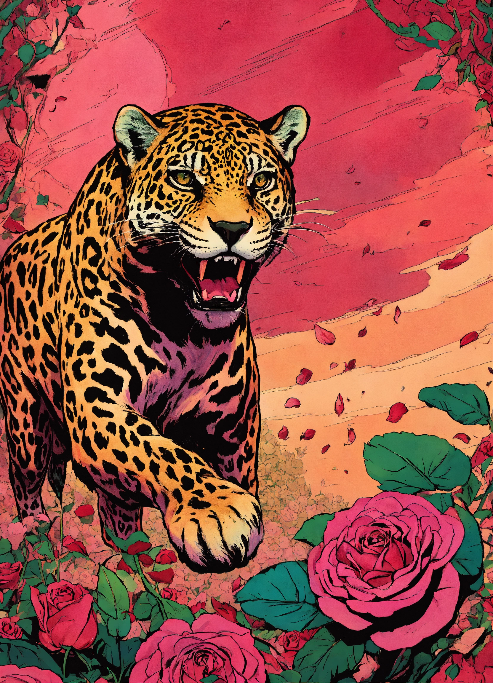 Lexica - An enraged jaguar dive into the rose. comics, psychedelic ...