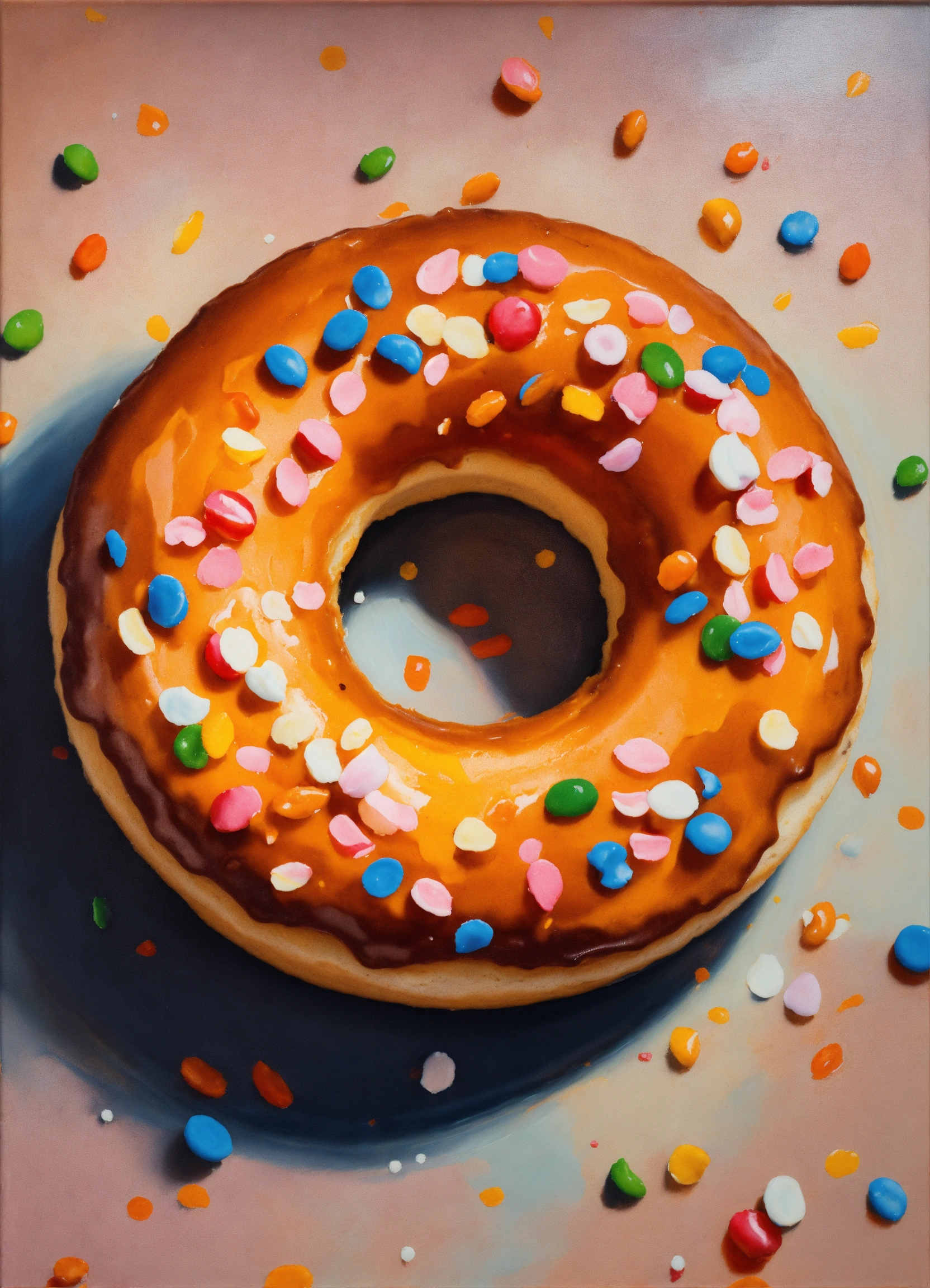 Lexica - Still life oil painting of donut with sprinkles in the style ...