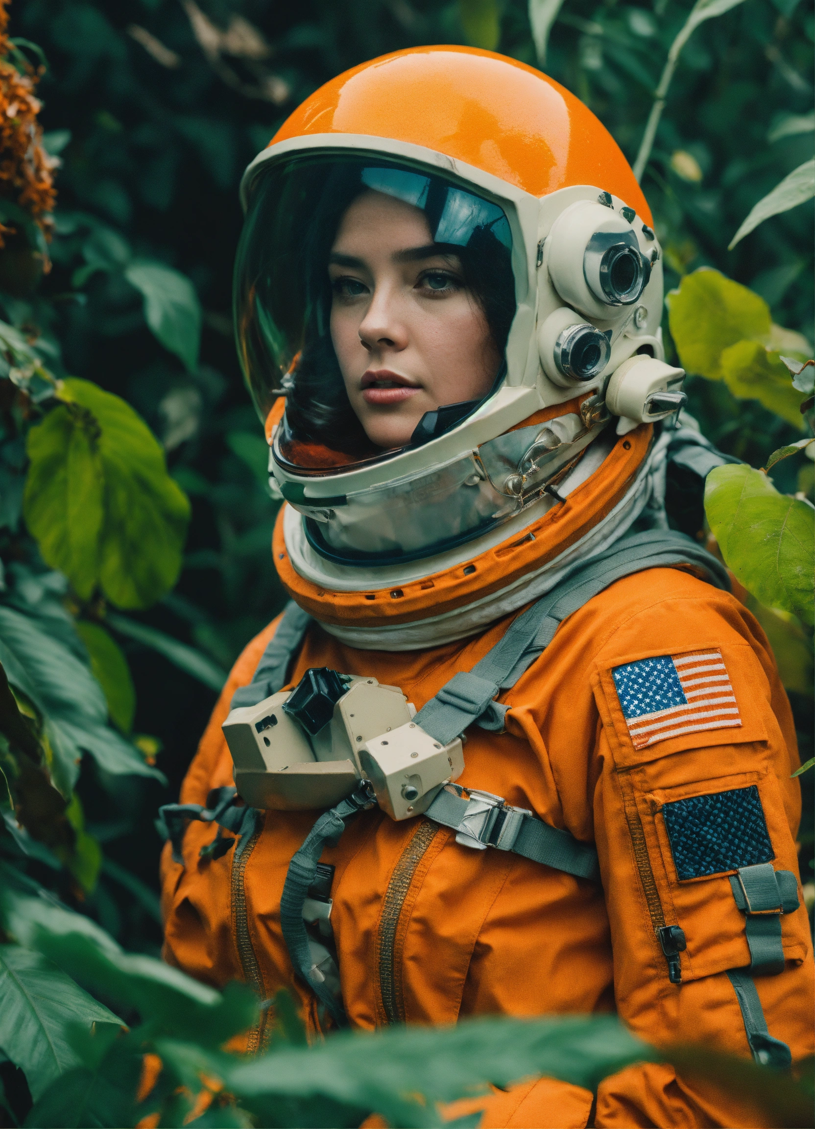 Lexica - Waist-up, muted photo portrait titled "female Astronaut in a ...