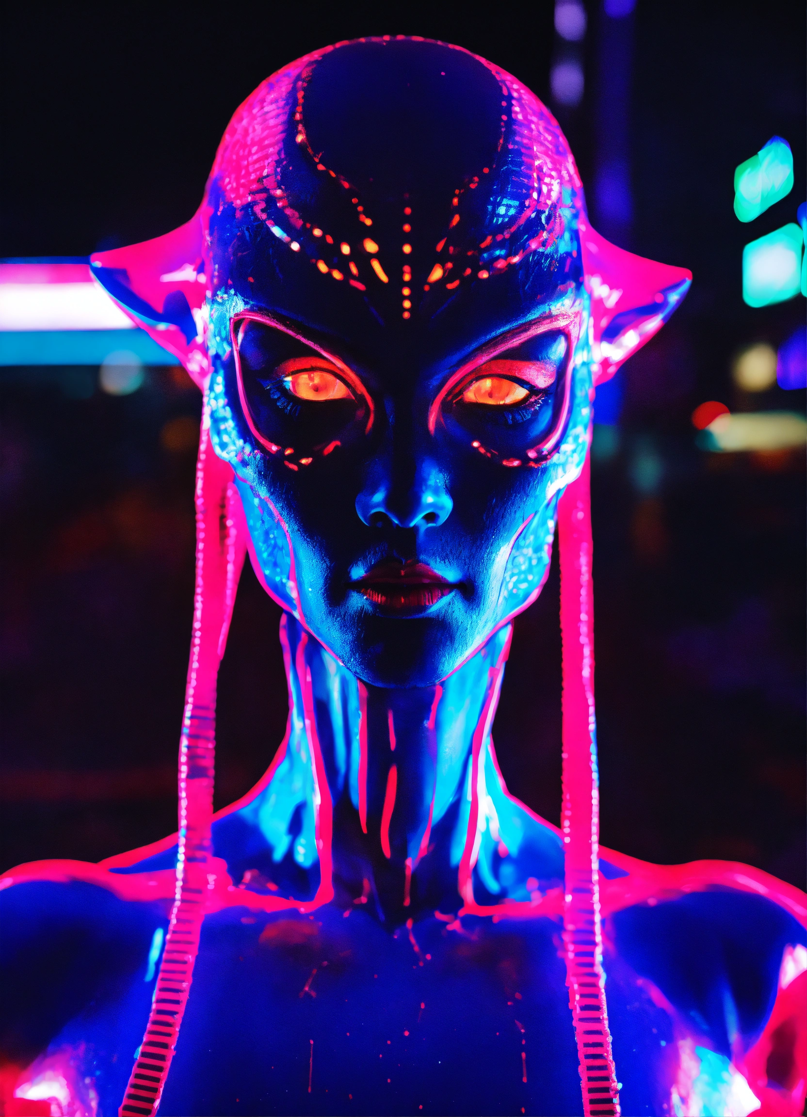 Lexica - Photorealistic 3D portrait Alien in DMT black Light Neon Moon ...