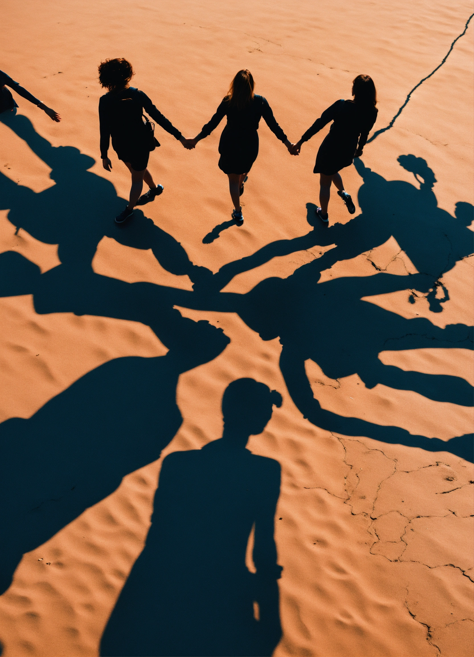 Lexica - A circle of random female silhouettes, holding hands, aerial view