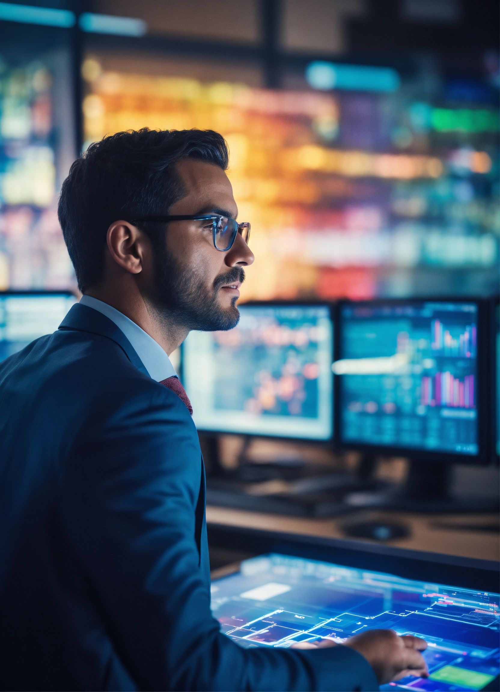 Lexica - A vibrant image depicts a businessman, defocus, standing ...