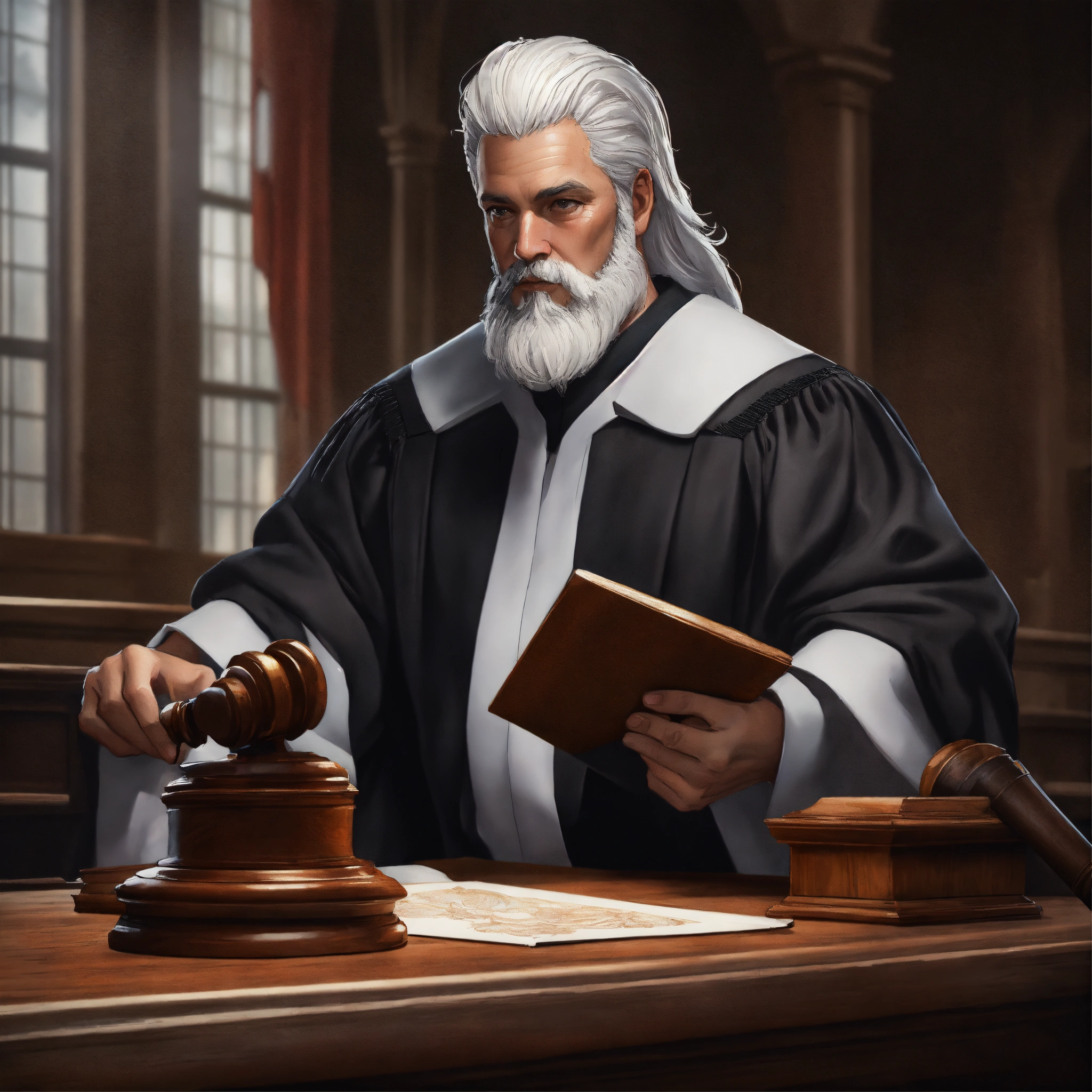 Lexica - Portrait painting of a judge with a wooden gavel, beard, white ...