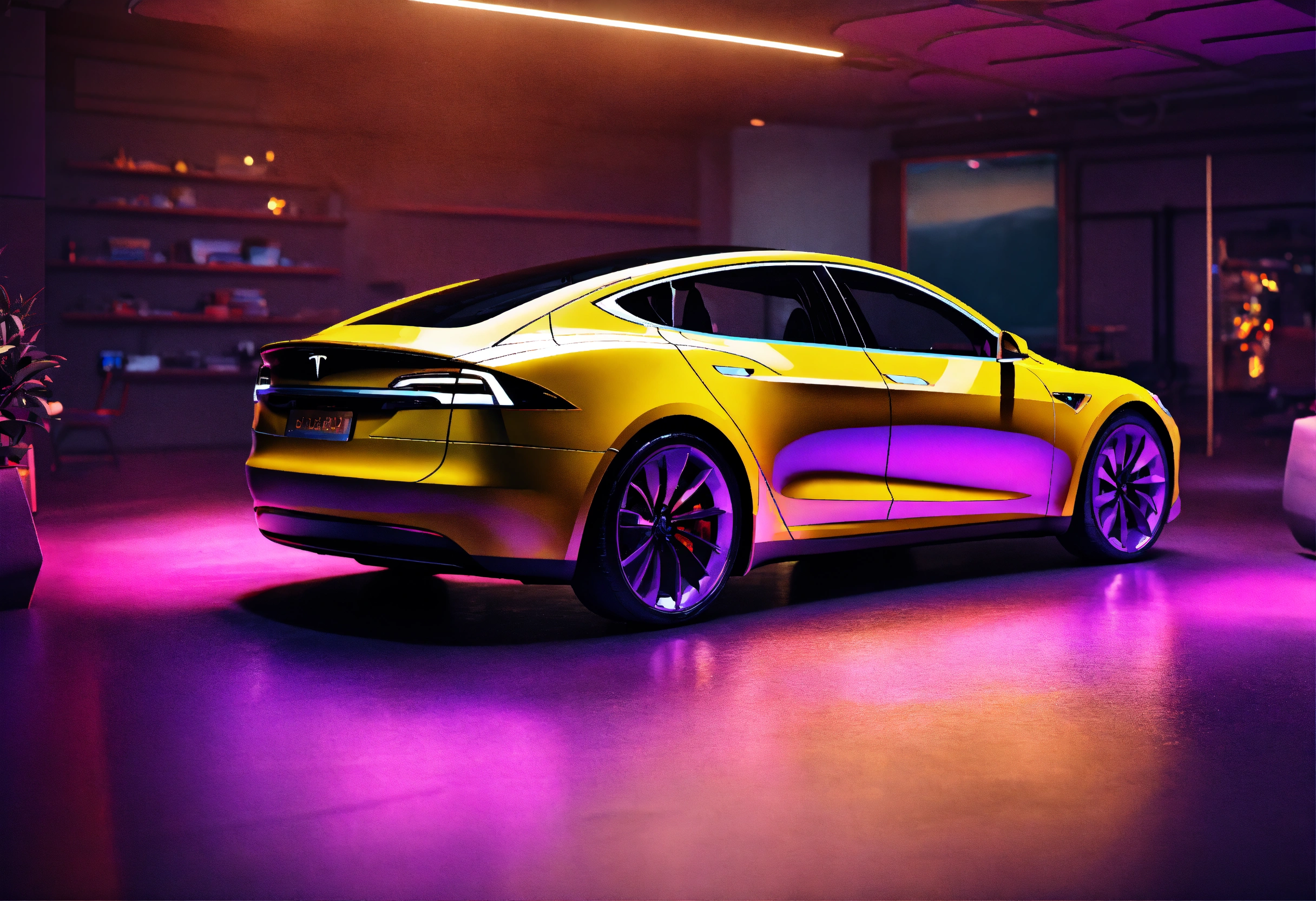Lexica - Tesla, interior, dashboard, 4k, 3d render, purple yellow ...