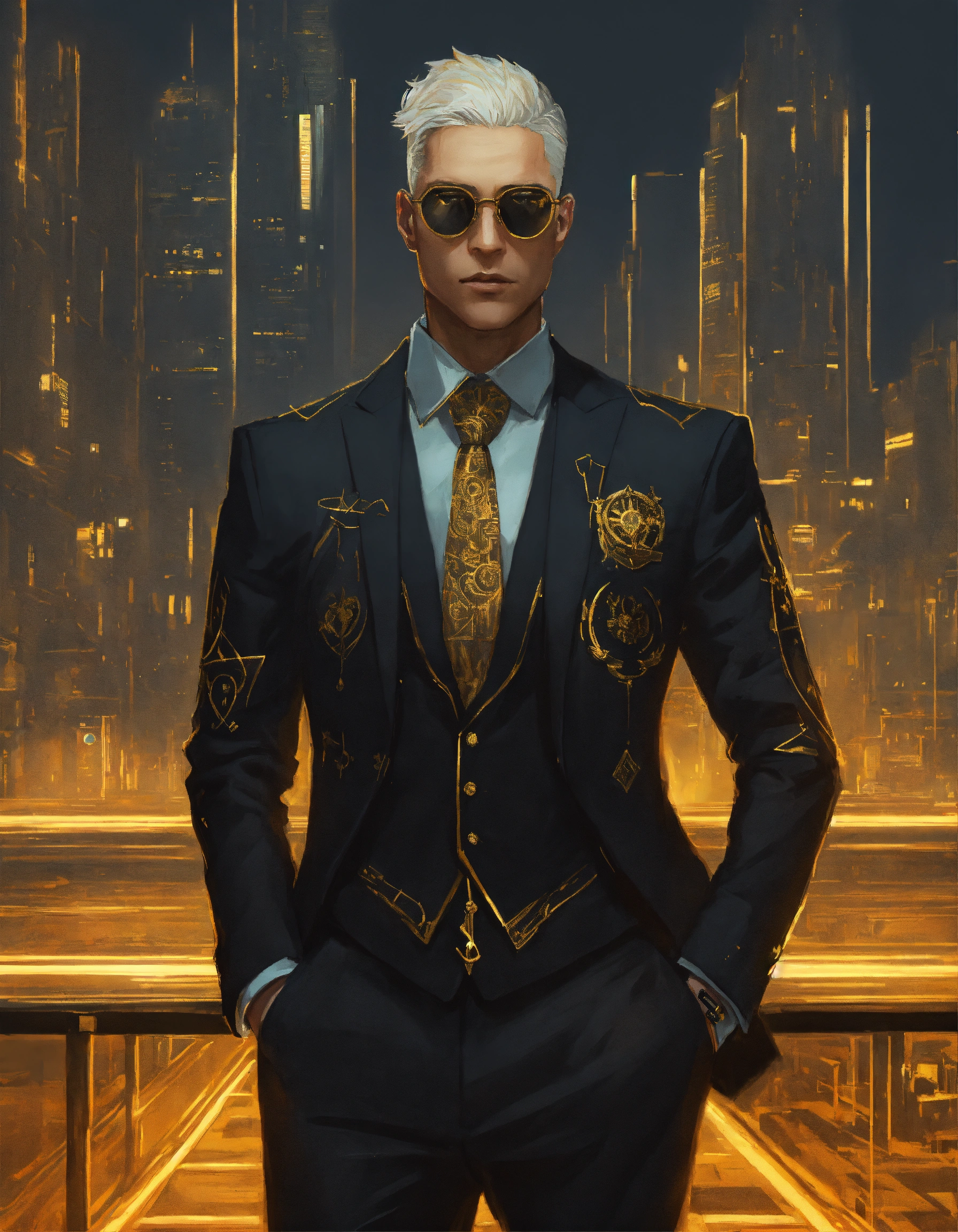 Lexica - Pale evil cyberpunk executive in a fancy black suit with ...