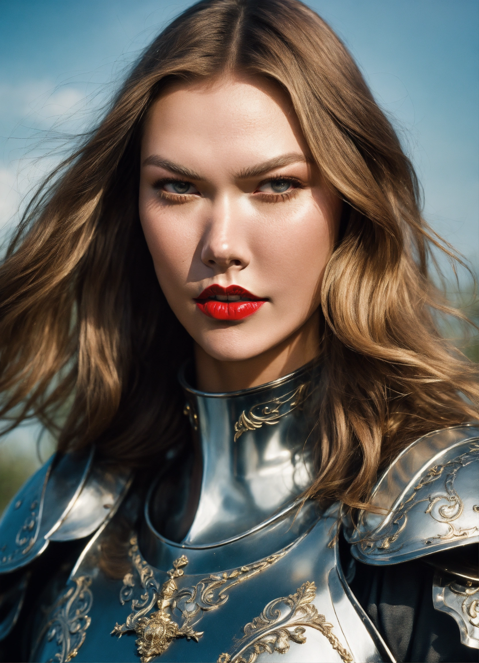 Lexica - Photo quality portrait of KARLIE KLOSS as a knight in shining ...