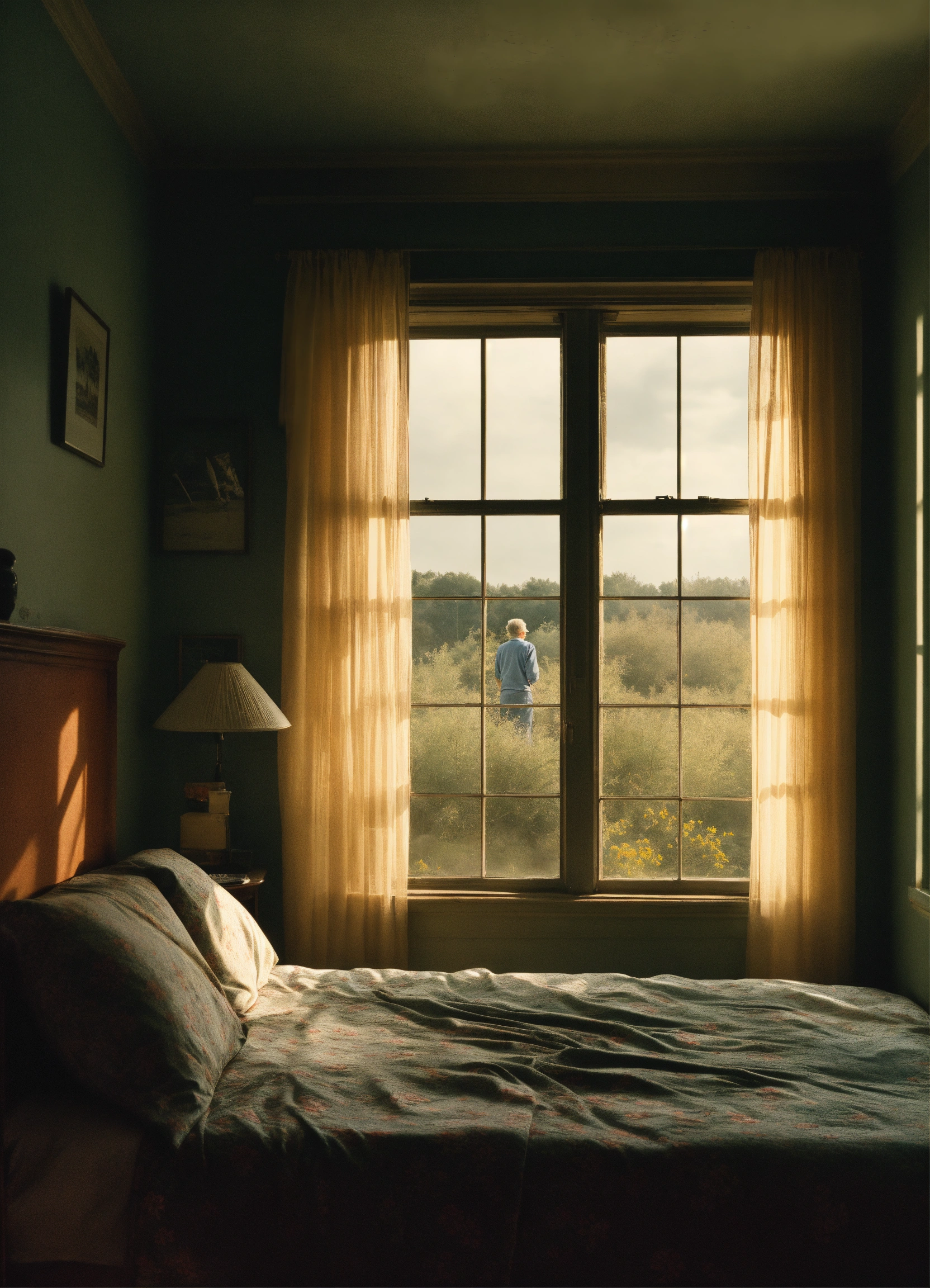 Lexica - A photograph of an old man looking out of a large window ...