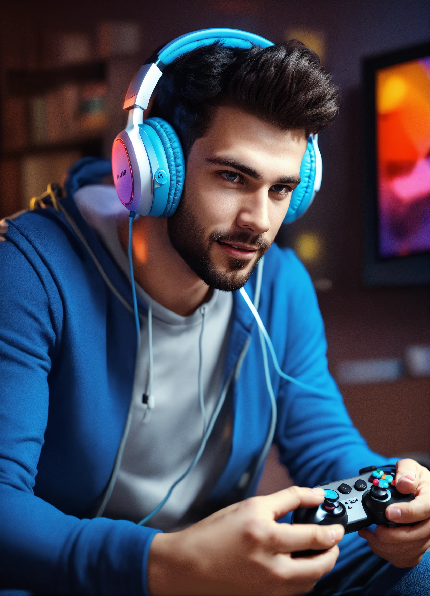 Lexica - Gamer young man, wearing headphones, with gamepad, with a ...