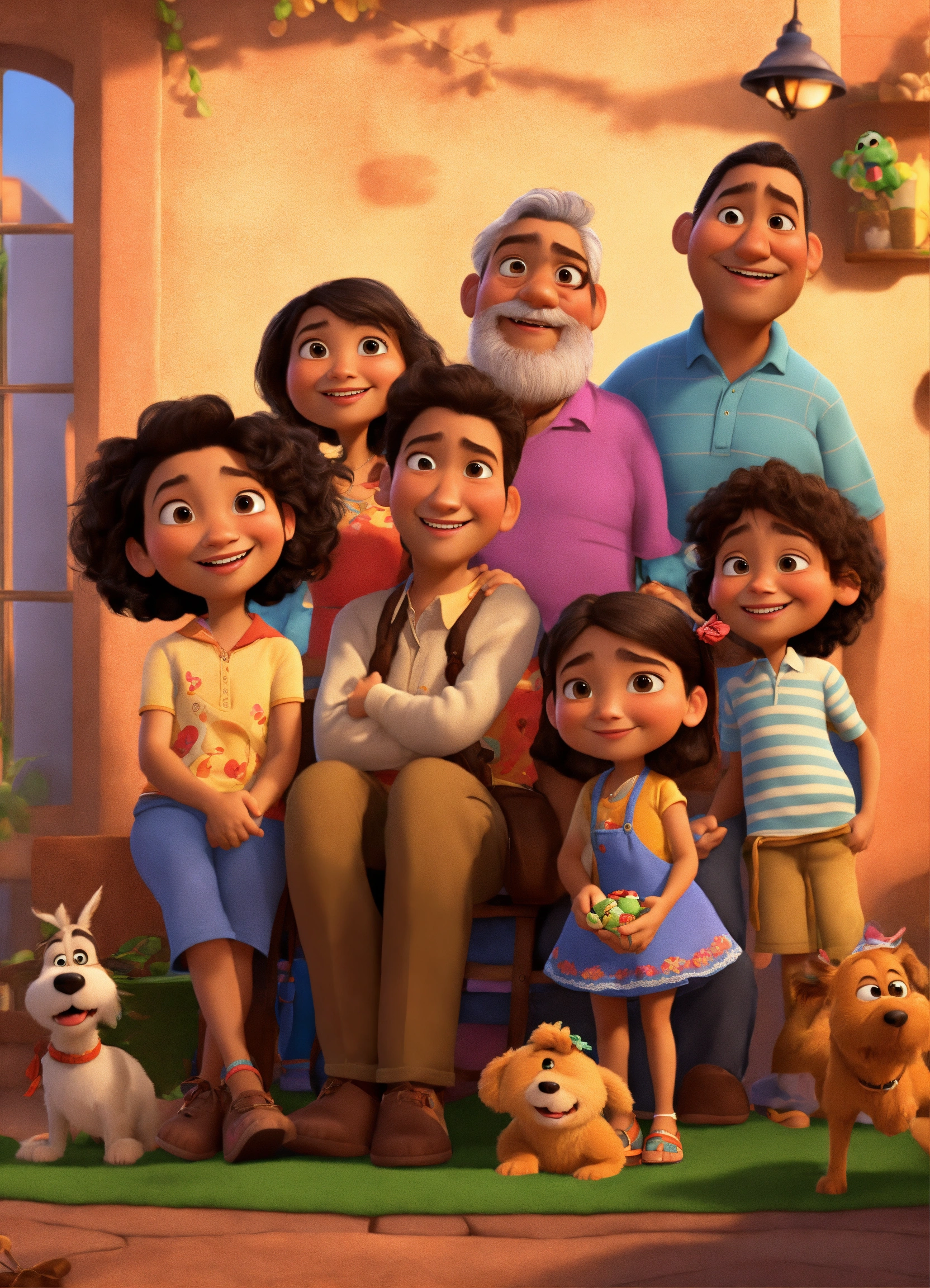 Lexica - Pixar animation of hispanic 9 yera old Mia's family gathered ...