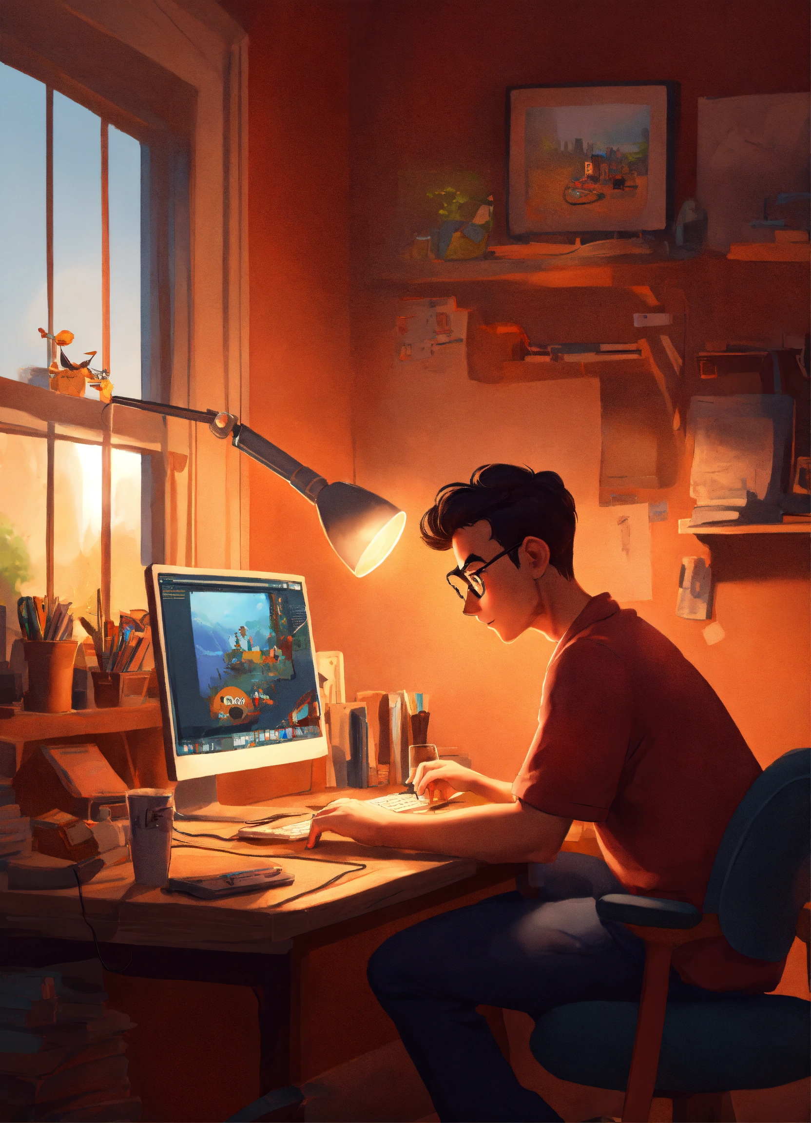 Lexica - Generate a Disney Pixar style image, man working hard in front ...