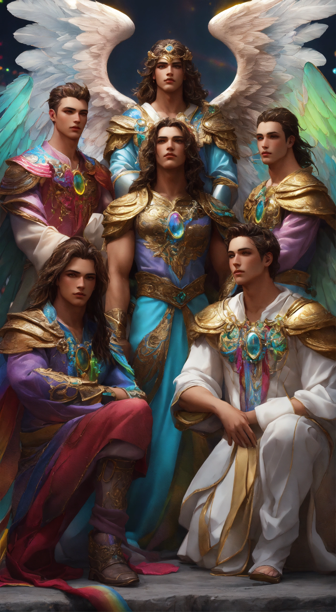 Lexica - Group of 7 beautiful and perfect male Angels, detailed and ...