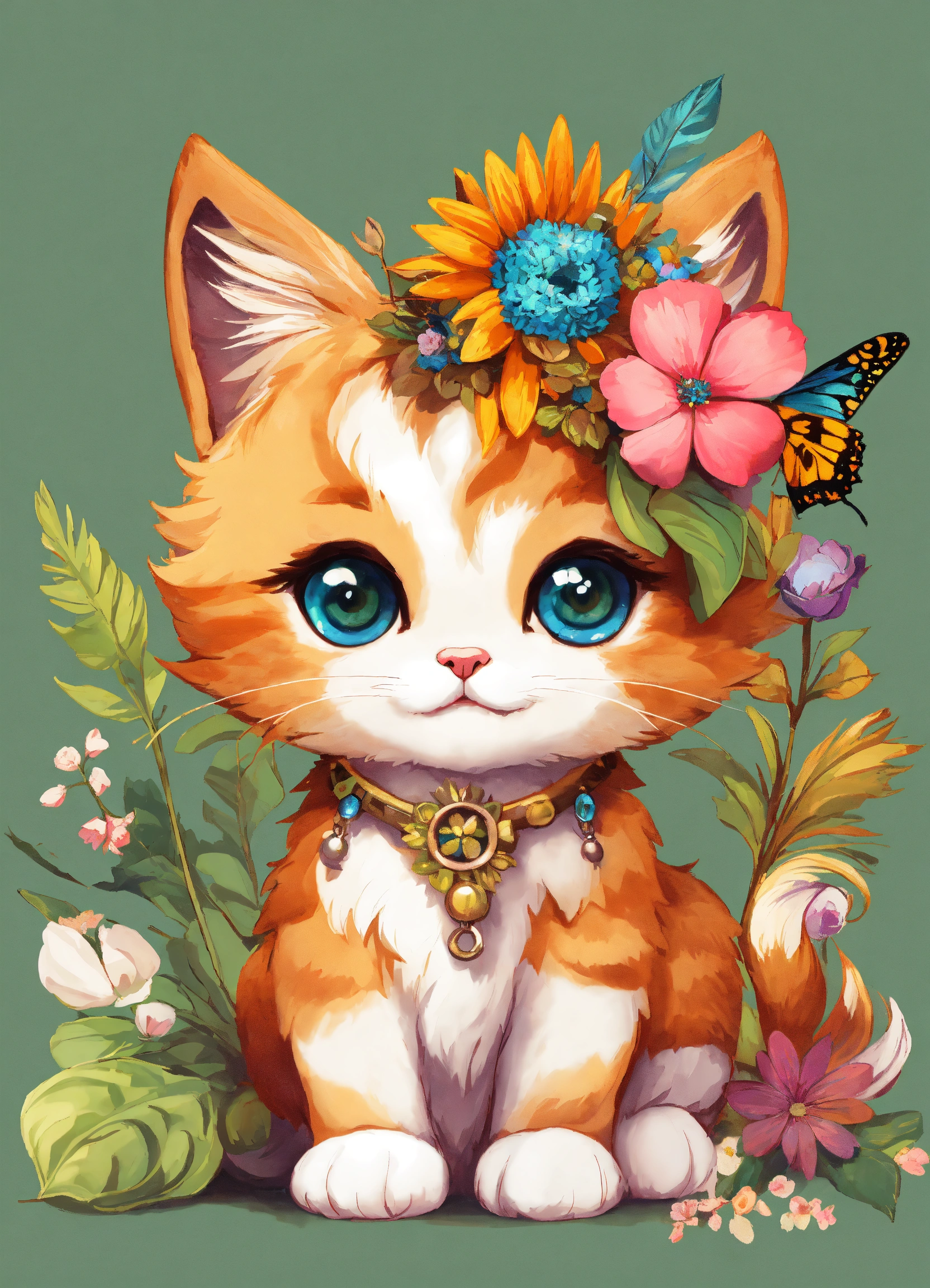 Lexica - Cute kitten Clip Art, Boho Flower clipart Cat, Boho clipart ...