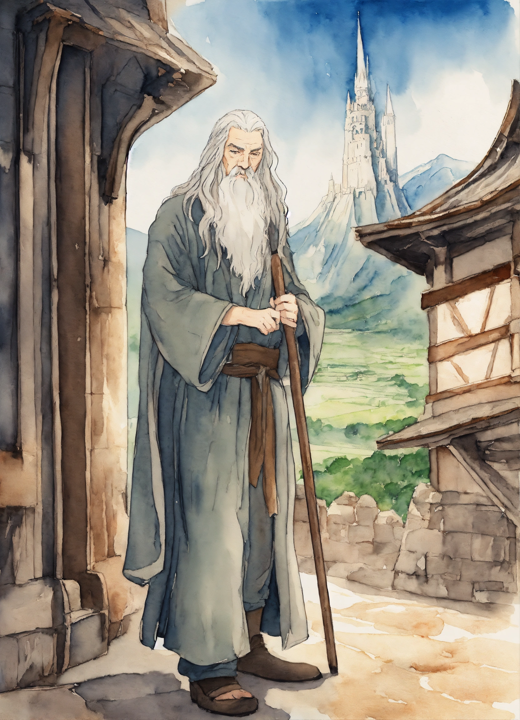 Lexica - Gandalf with from LOTR with grey robes in naruto anime drawing ...
