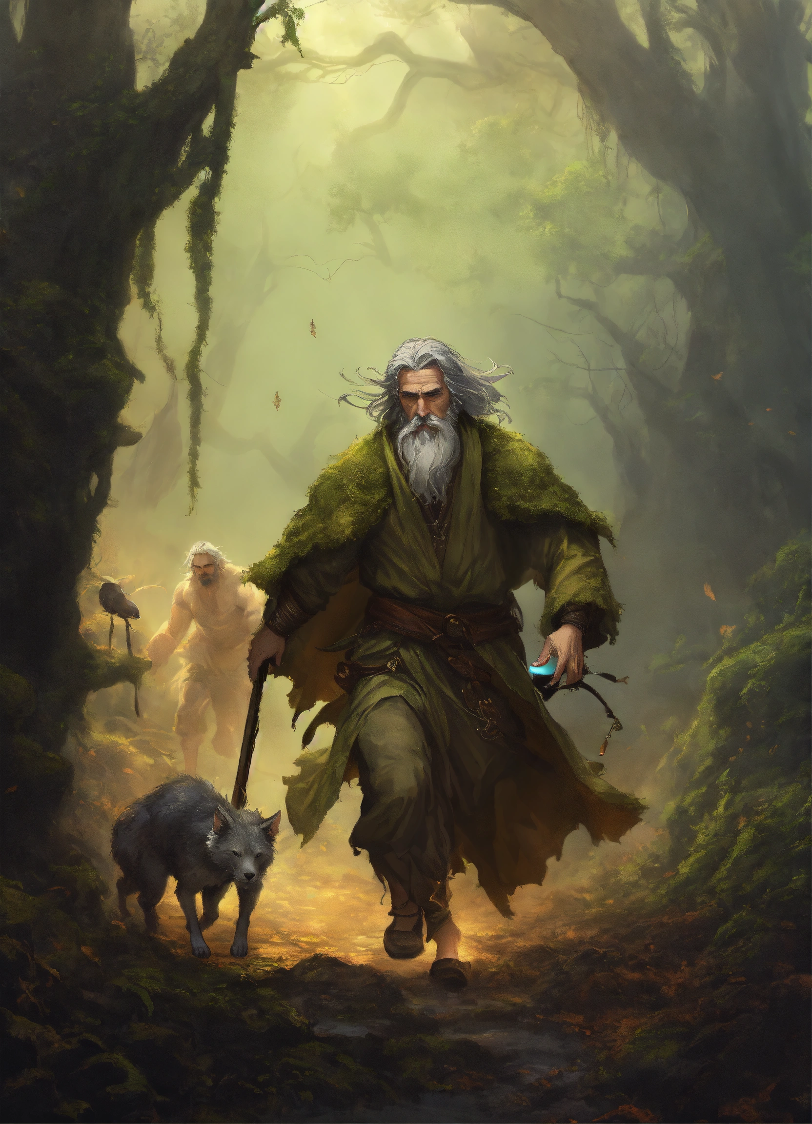 Lexica - A willowy young gaunt human male hermit with flowing gray hair ...