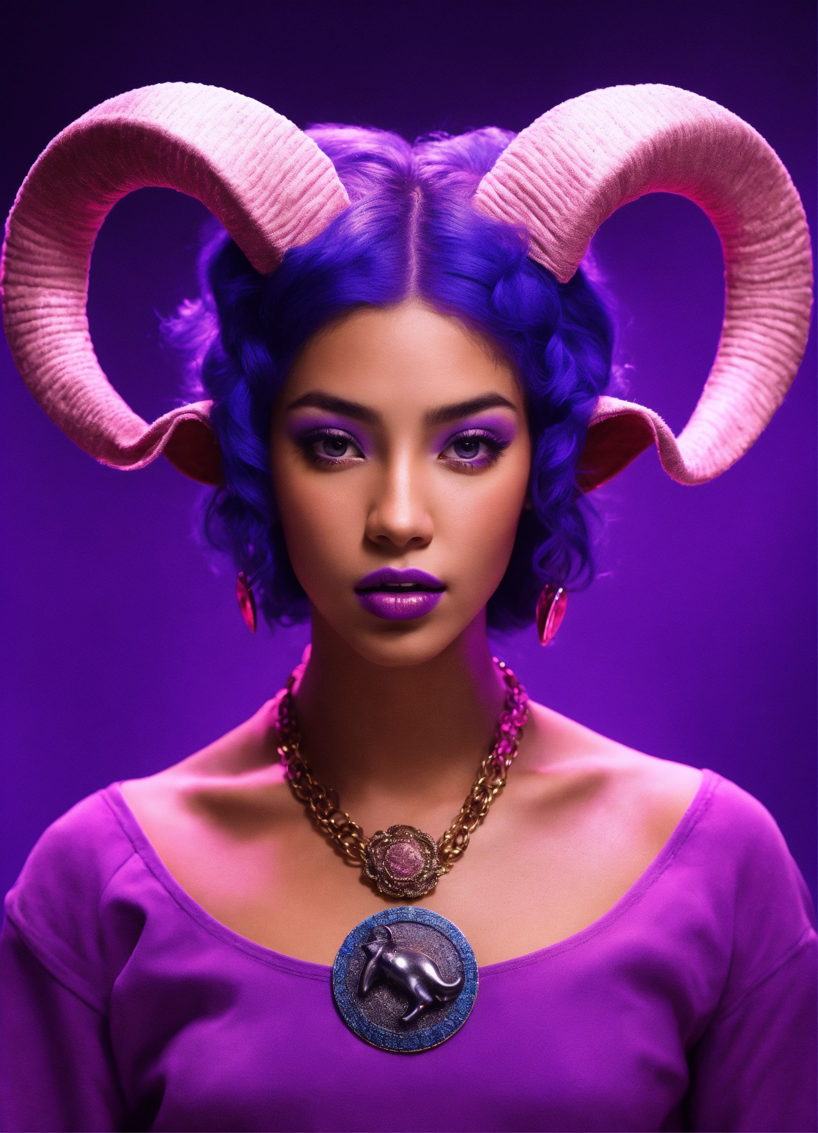 Lexica - Anthropomorphized photo of aries with purple background ...