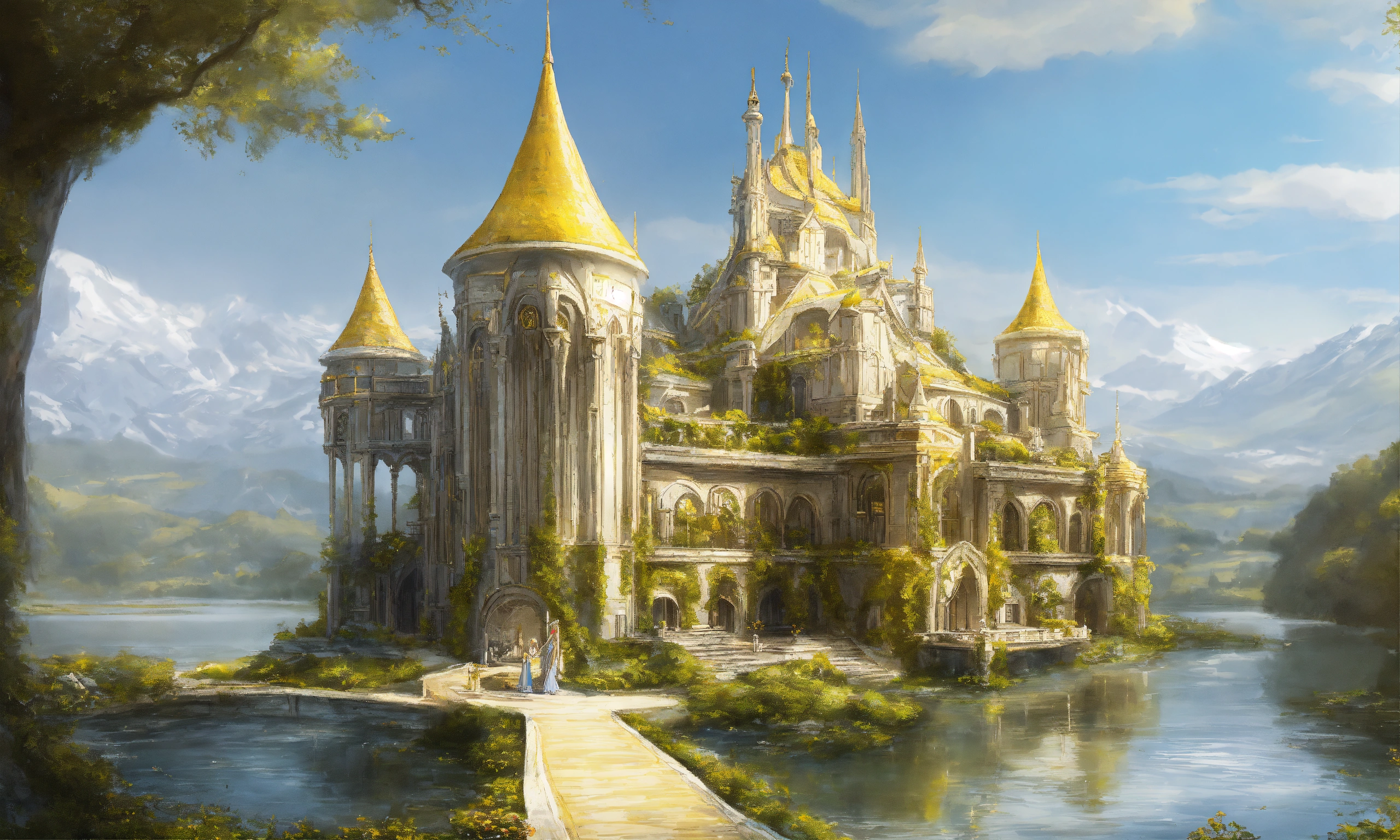 Lexica - Drawing of a fully shown white and yellow elegant high elf sci ...