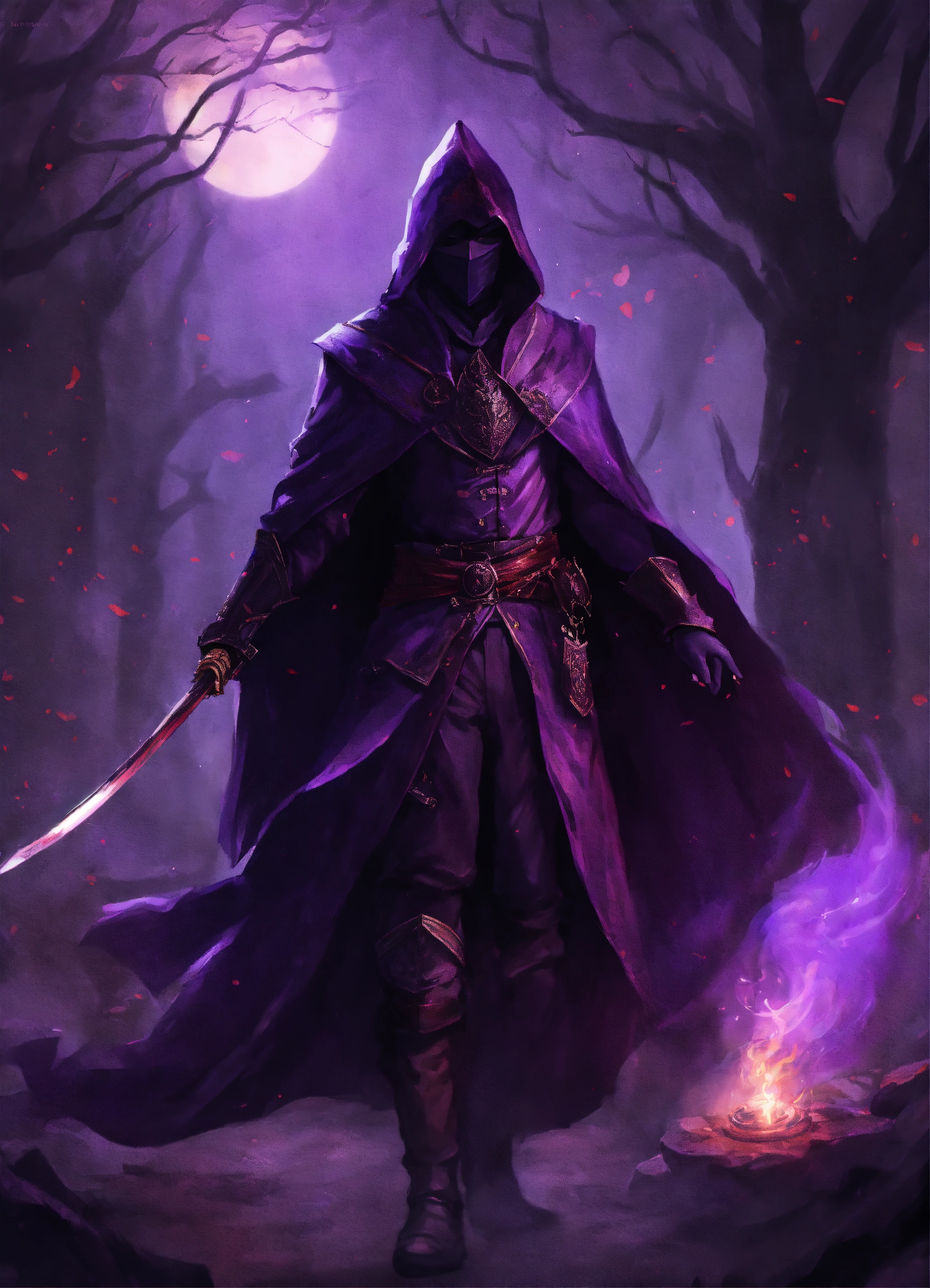 Lexica - A dark night shrouded faceless magician in purple and black ...